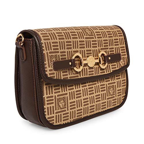 Anne Klein Womens Anne Klein horsebit flap crossbody, Cream-brown W/ Espresso, One Size US