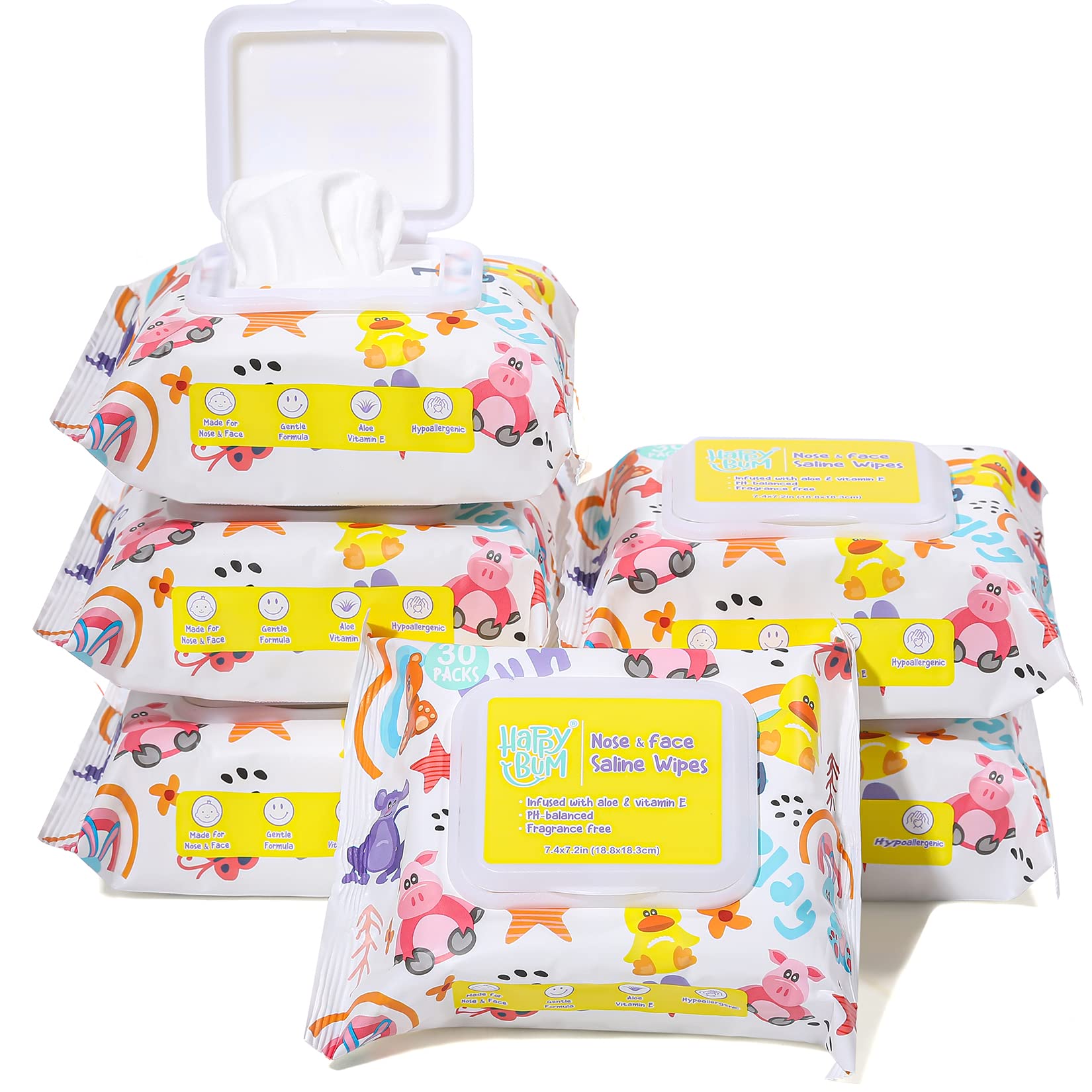 Baby Wipes - HAPPY BUM Saline Baby Wipes, Hypoallergenic, Unscented, 180 Count