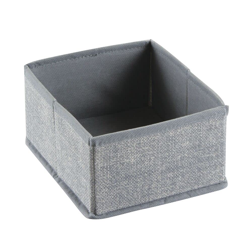 mDesign Soft Fabric Dresser Drawer and Closet Storage Organizer, Bin for Child/Kids Room, Nursery, Playroom, Bedroom - Textured Print with Solid Trim, 6 Pack - Gray