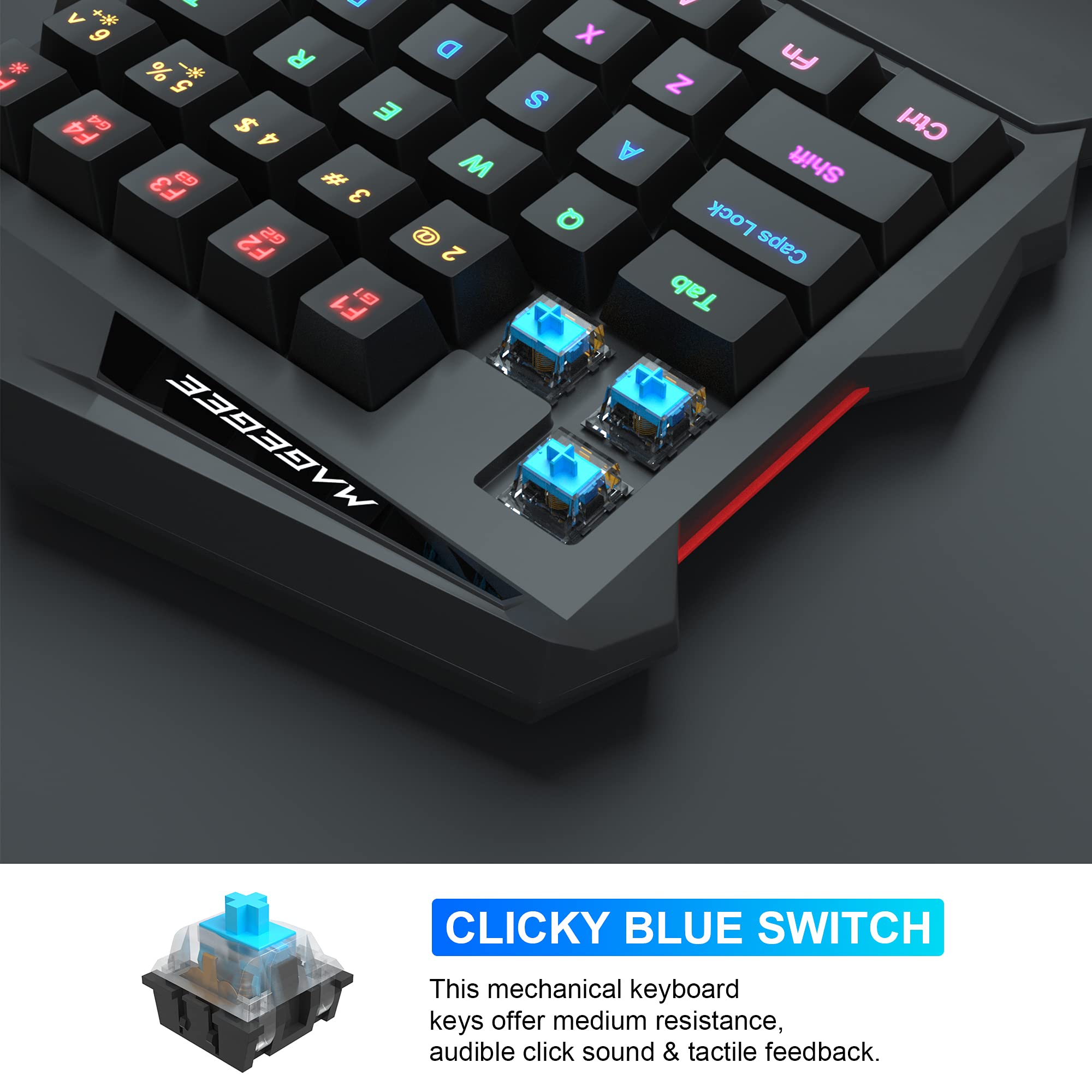 One-Handed RGB Mechanical Gaming Keyboard and Mouse Combo, Camiysn 35 Keys Portable Mini Gaming Keypad Ergonomic Wrist Rest Keyboard with Blue Switches for PC Gamer