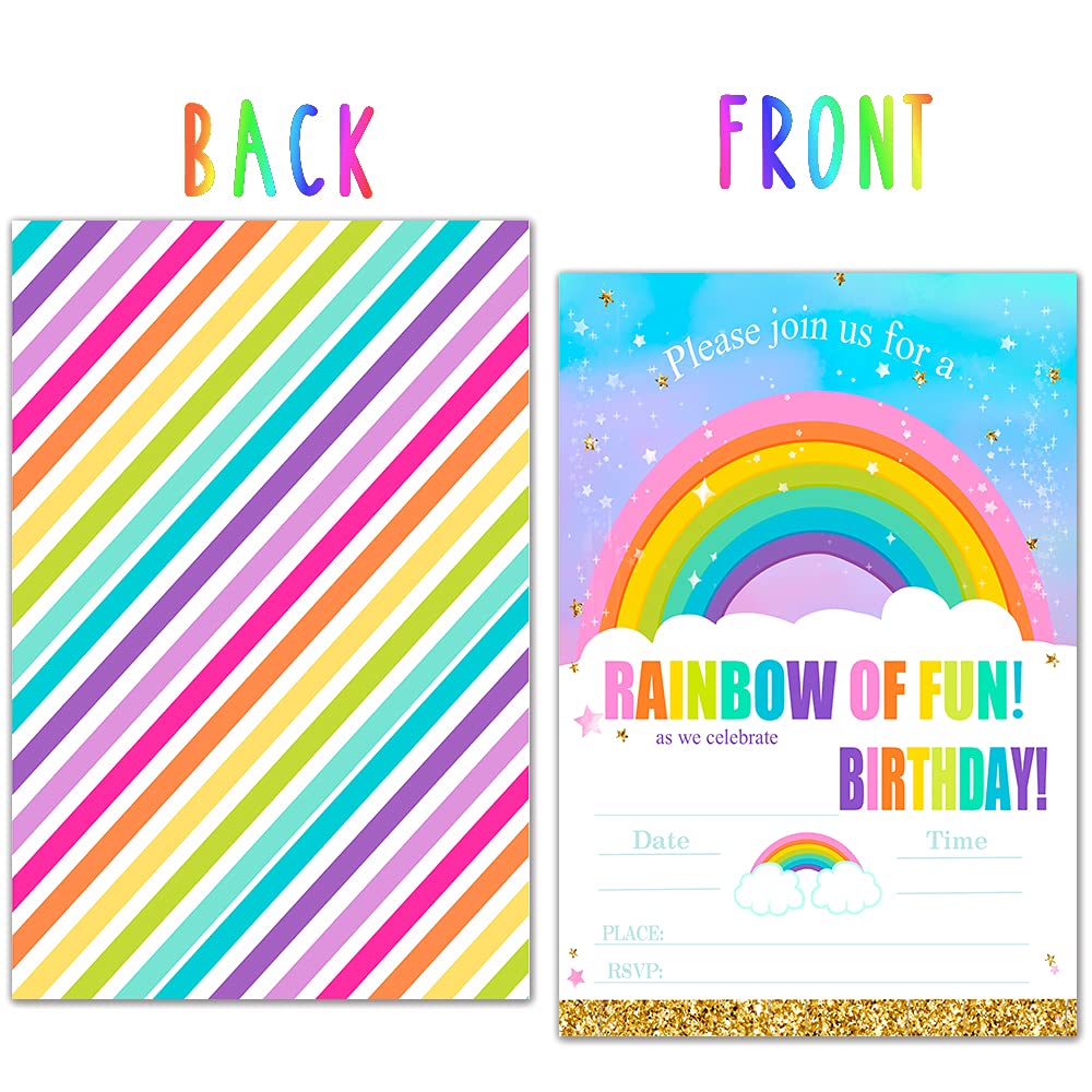ukebobo Rainbow Birthday Party Invitations with Envelopes – Birthday Party Invitations, Rainbow Party Decorations– 20 Cards With Envelopes(c02)