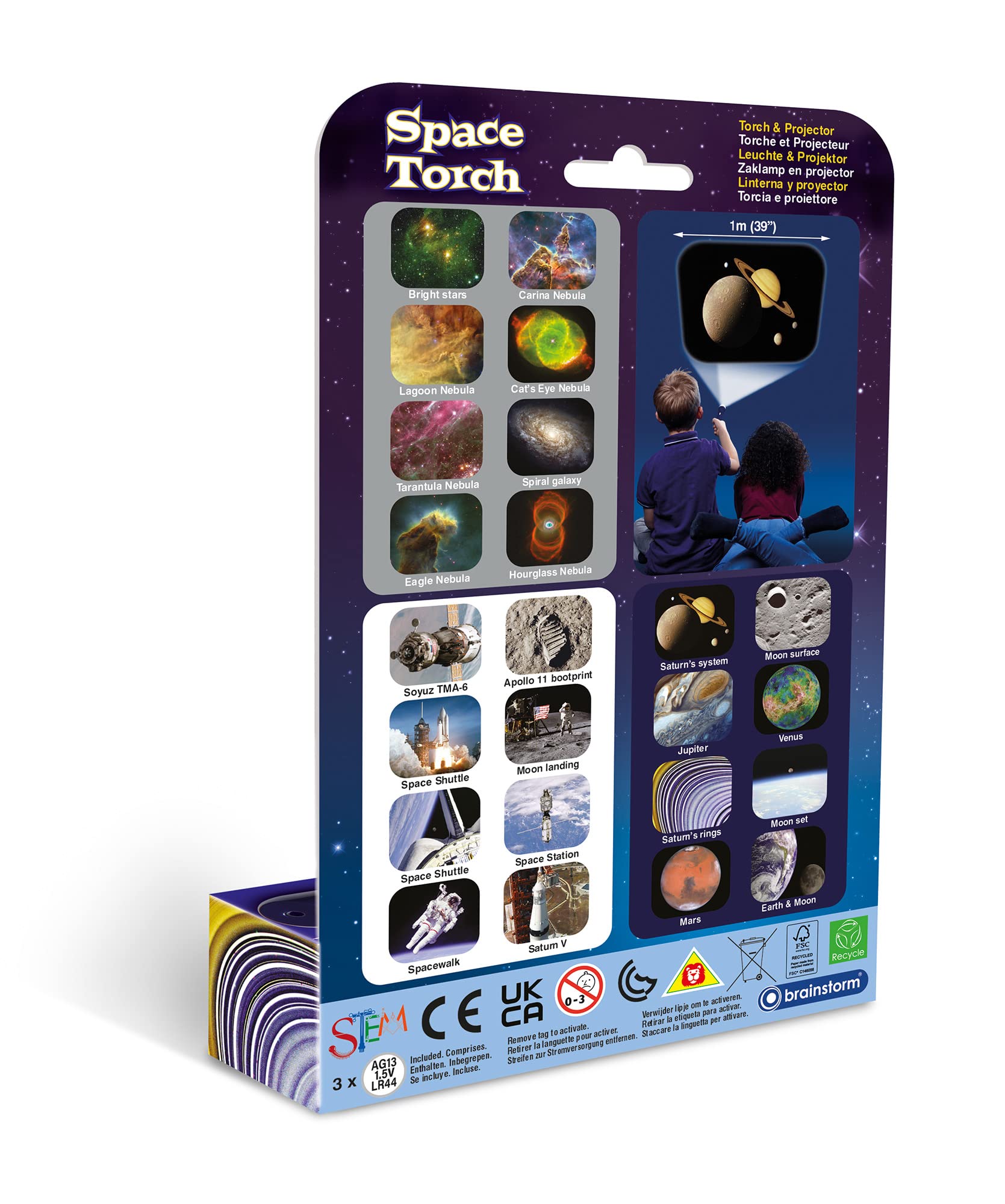 Brainstorm Toys: Space Torch and Projector, Creates Clear, Precise Images up to One Metre Wide, Fun Project Doubles as Handy Torch Flashlight, STEM, For Ages 3 and up