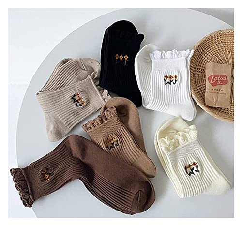 AHLOKI Womens Socks, Ruffle Turn-Cuff Casual Ankle Socks Cool Thin Cotton Knit Lettuce Low Cut Frilly Sock (Color : Mixi-4pcs)