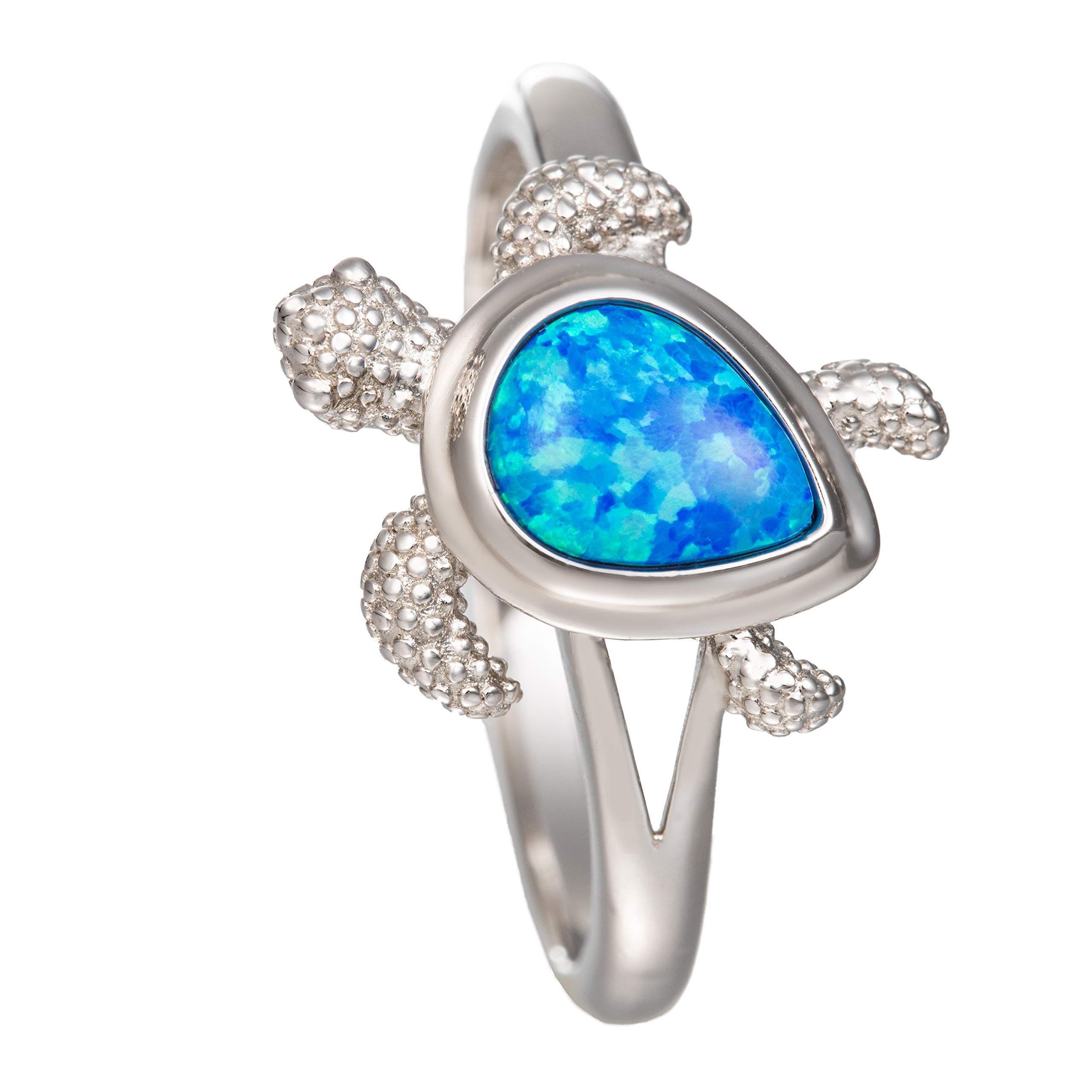 Aloha Jewelry Company Sterling Silver Blue Opal Turtle Wedding Band Promise Ring (8)