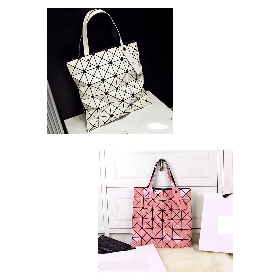 HJKHNK New Ladies Bag, Hand Bag, Rhombic Luminous Geometric PVC Handbag,for Women,Seven Colors,Blue