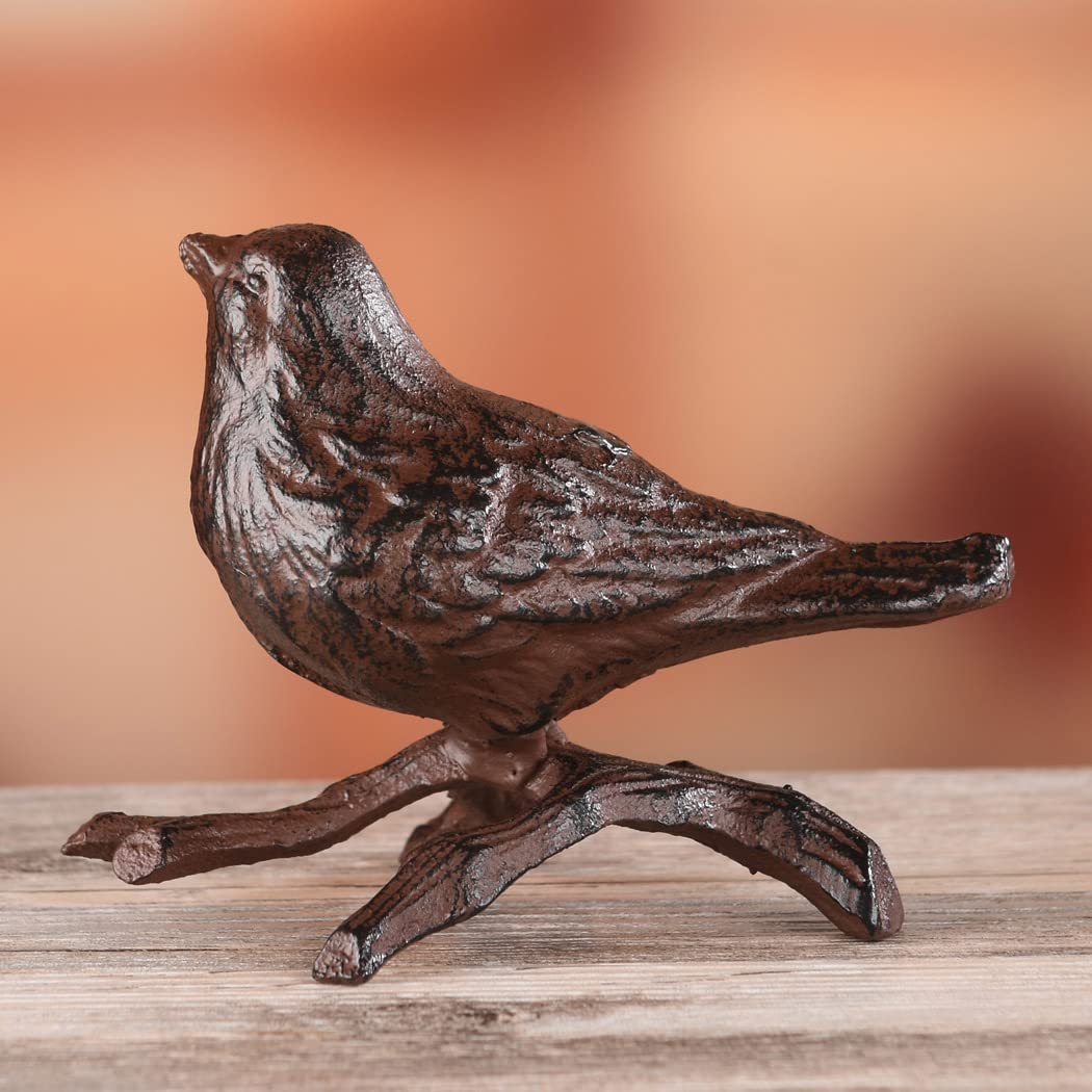 BRASSTAR Rustic Cast Iron Bird with Branches Statue Antique Garden Farmhouse Decoration Home Desk Figurine Replica Rust Color TQGJPT108