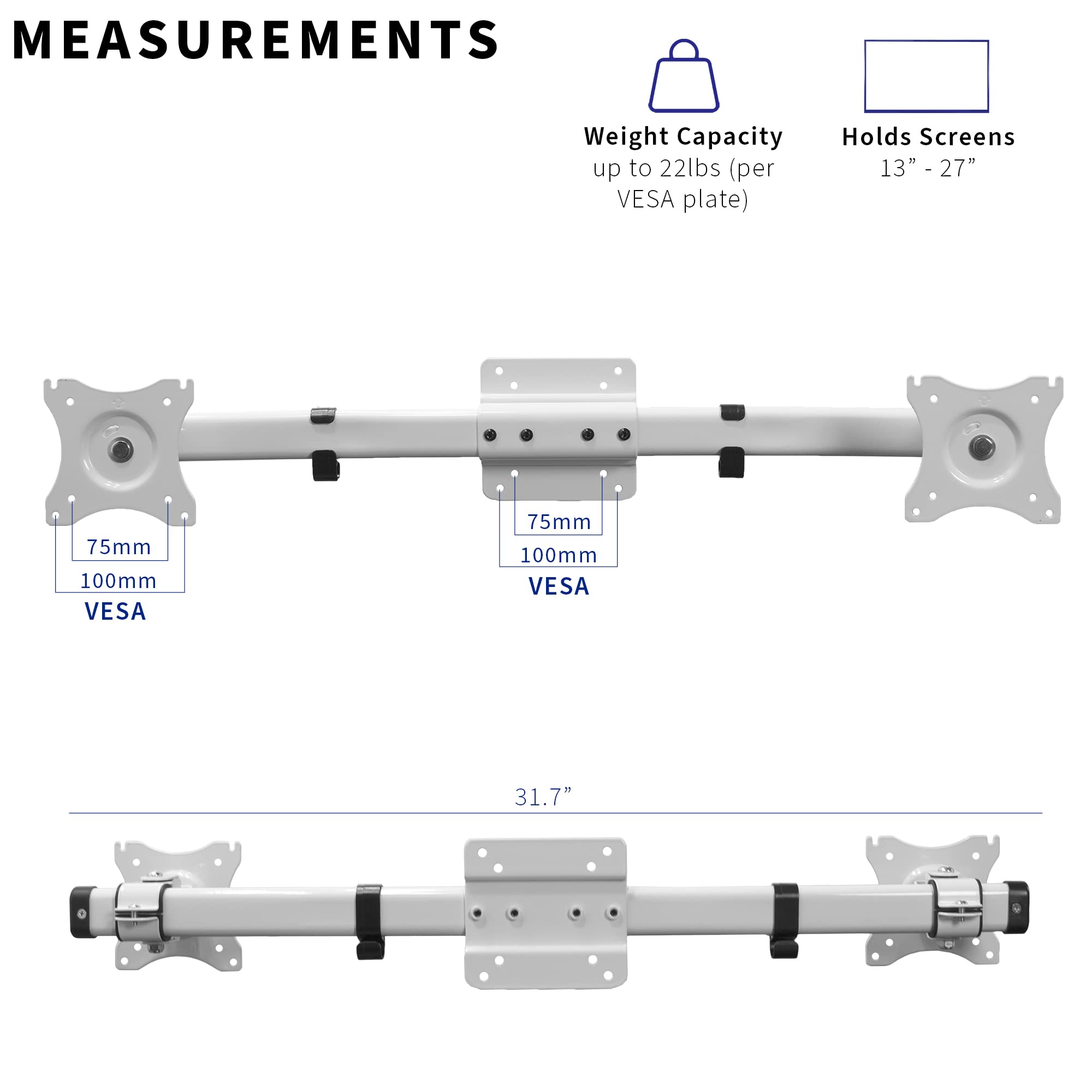 VIVO Dual VESA Bracket Adapter, Horizontal Assembly Mount for 2 Monitor Screens up to 27 inches, MOUNT-VW02A