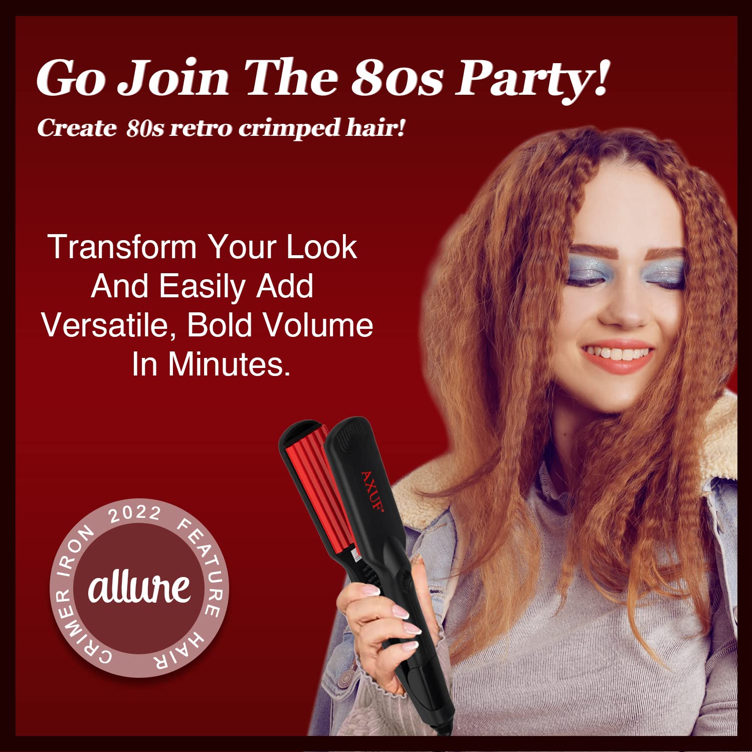 AXUF Hair Straightener, 2 in 1 Straightens & Curls with Adjustable Temp, Auto-Off Flat Iron, 1 Inch Dual Voltage - Crimper Iron