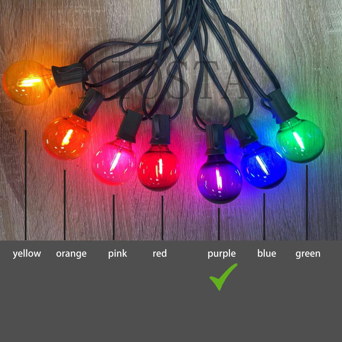 NIOSTA 25 Pack G40 LED Christmas Replacement Bulbs, Clear Purple Globe Light Bulbs for Outdoor String Lights, E12/C7 Candelabra Base, 0.7W LED Filament and Clear Shatterproof Plastic Material