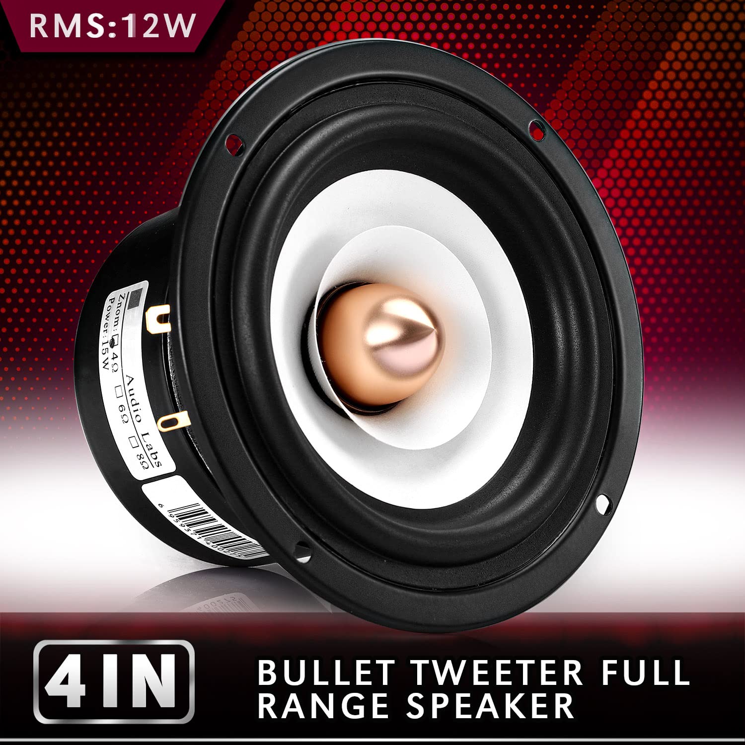 Facmogu 4 Inch Bullet Tweeter Full Range Speaker 4 Ohm, 5~15 Watt HiFi Tweeter Midrange Bass Integrated for Vocals Home Stereo Surround Sound Theater, 61Hz-18.5KHz Frequency Response 88dB