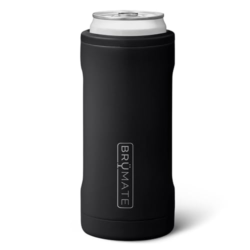 BrüMate Hopsulator Slim Can Cooler Insulated for 12oz Slim Cans | Skinny Can Insulated Stainless Steel Drink Holder for Hard Seltzer, Beer, Soda, and Energy Drinks (Matte Black)