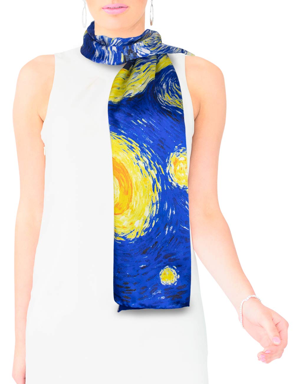 Dahlia Women's 100% Luxury Long Silk Scarf - Van Gogh Starry Night