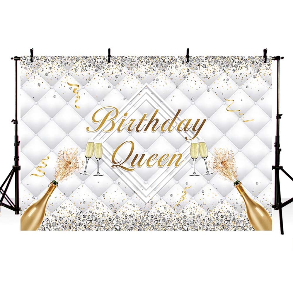 AIBIIN 7x5ft Birthday Queen Backdrop Glitter Diamond Headboard Birthday Party Decorations Women Champagne Bithday Prom Banner Photo Shoot Props