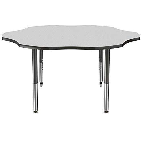 Factory Direct Partners 10091-GYBL Mobile Flower Activity School and Office Table (60"), Super Legs with Glides and Casters, Adjustable Height 19-30" - Gray Top and Black Edge