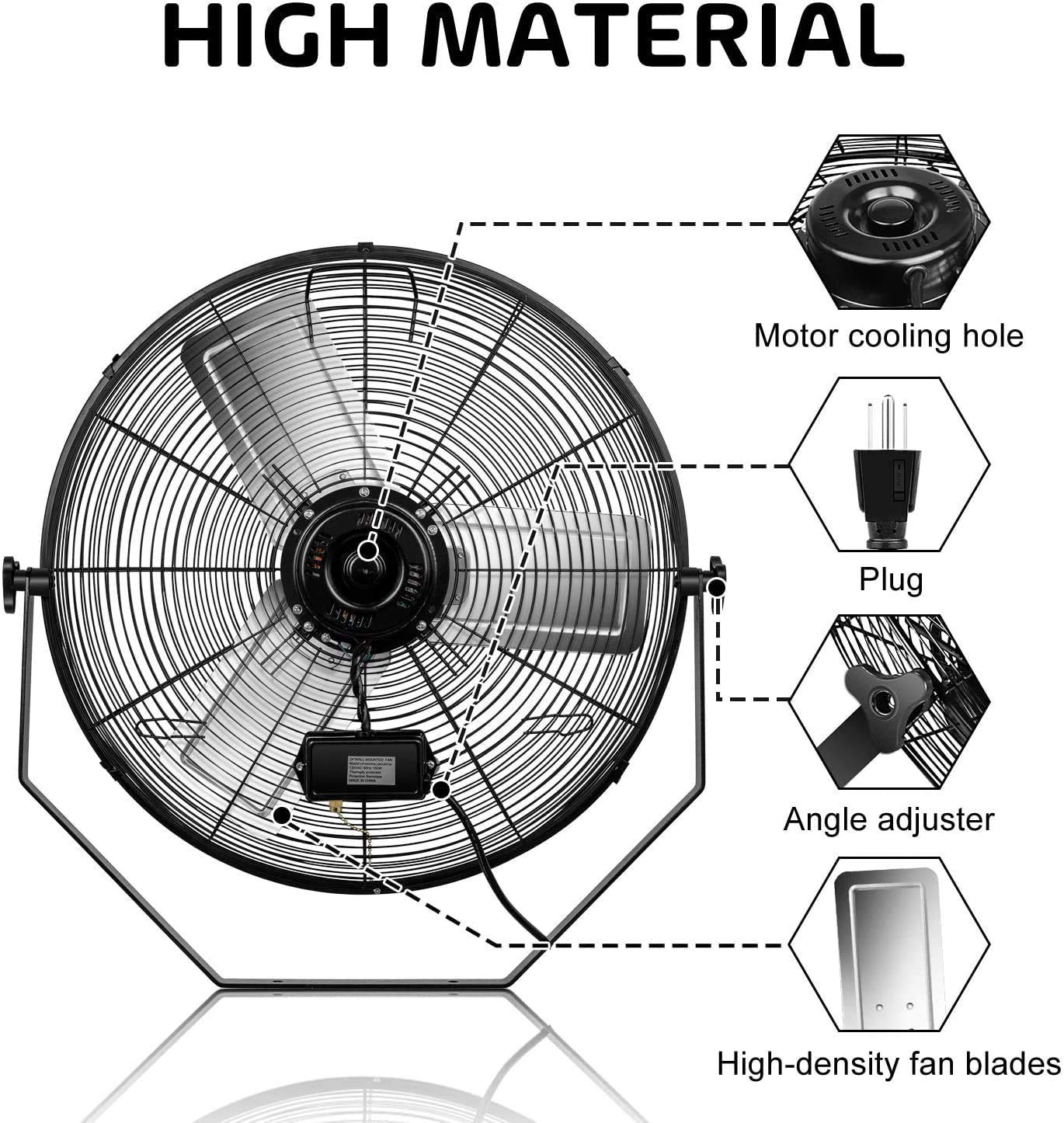 HealSmart 24 Inch Industrial Wall Mount Fan, 3 Speed Commercial Ventilation Metal Fan, 2 Pack