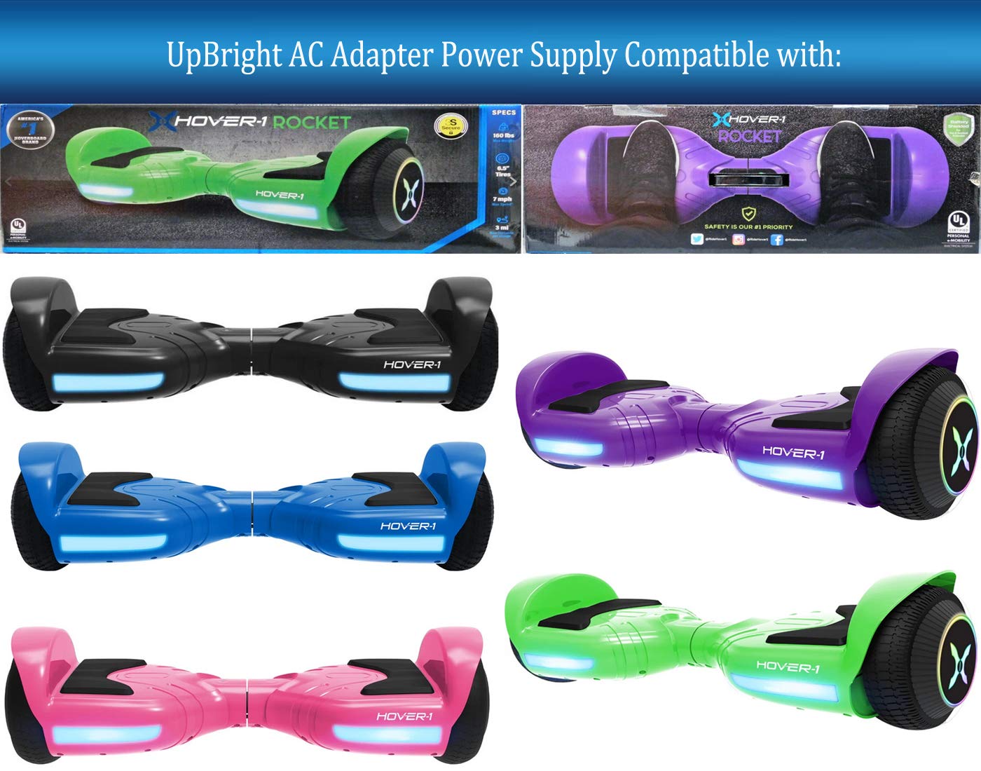 UpBright 3-Prong 42V AC/DC Adapter Compatible with Hover-1 Rocket H1-RCKT 2.0 DSA-RCK2 35.2V 36V 2Ah Li-ion Battery DSA-RCK2-PNK DSA-RCKT-GRN DSA-RCKT-PRP DSA-RCKT-BLU 42VDC 0.4A Power Supply Charger