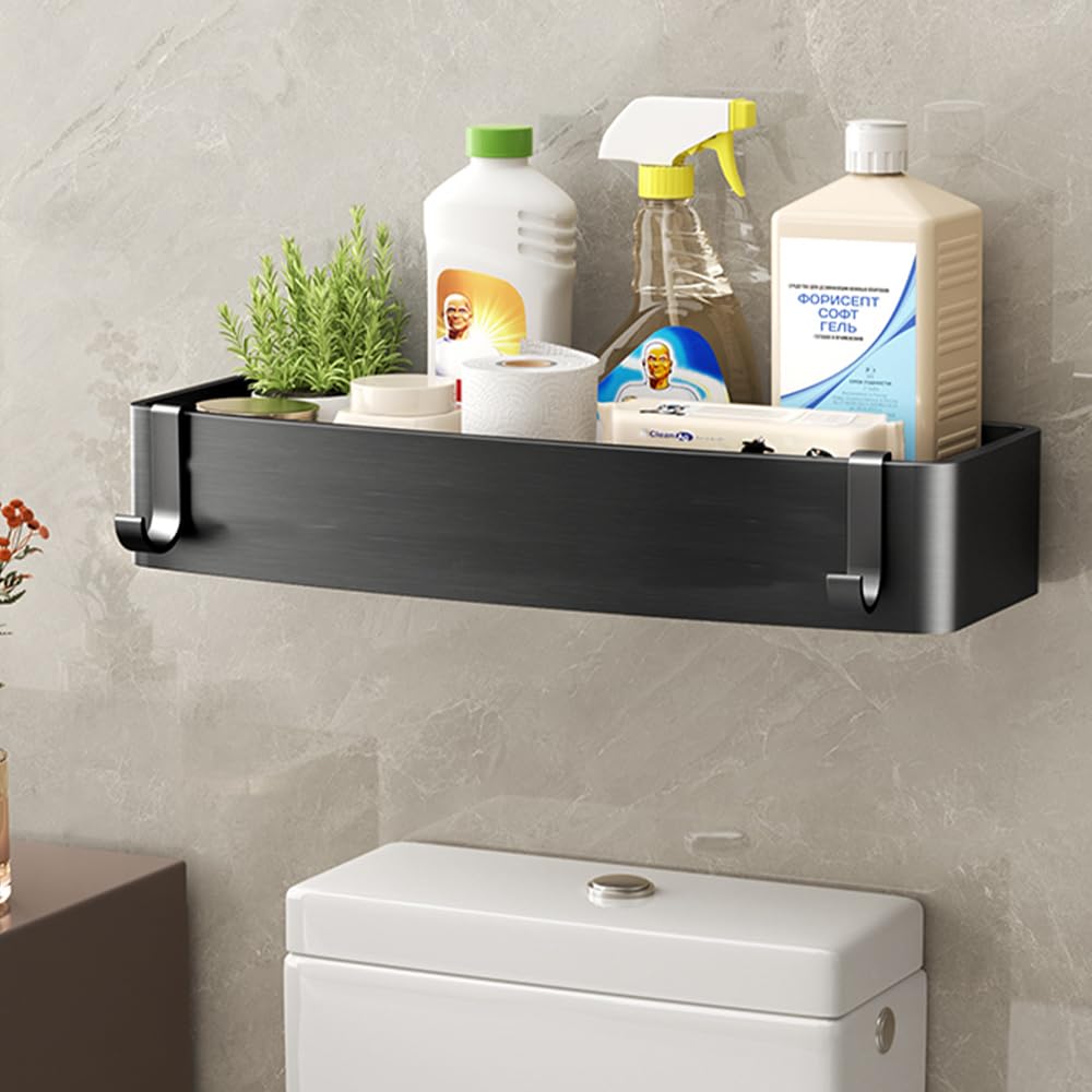 BOZWELL Shower Caddy 2 Pack,Black Adhesive Shower Organizer,Large Capacity for Bathroom Storage&Home Decor&Kitchen,No Drilling with 2 Movable Hooks,Bathroom Shower Accessories 1087-B-2