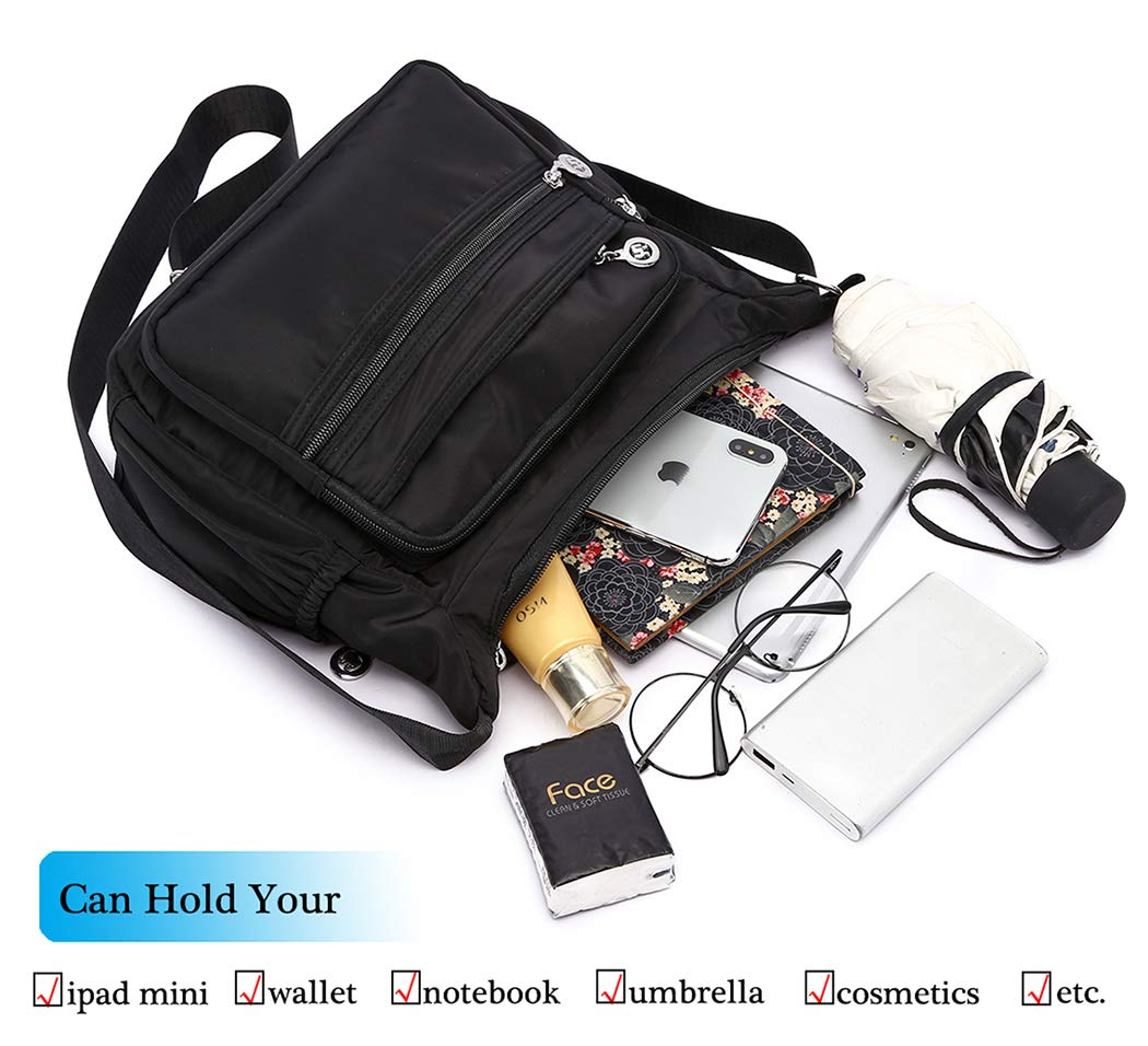 Collsants Small Nylon Crossbody Bag for Women Everyday Purse Travel Shoulder Bag Multi Pocket