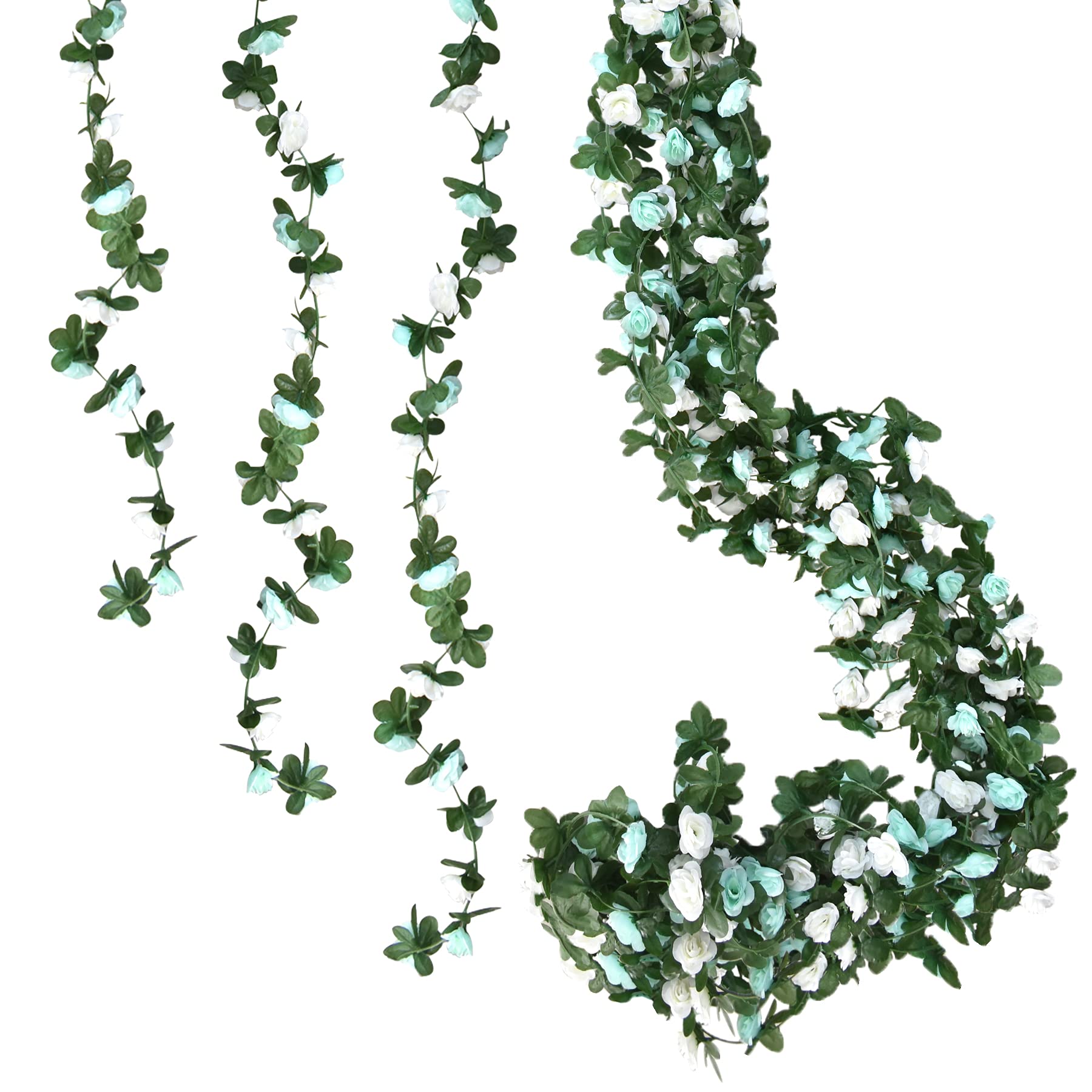 VIOCIWUO Artificial Rose Vine Plant 5 Pack 41 FT, Fake Flower Hanging Rose Ivy Garland for Home Kitchen Office Garden Wedding Art Decorations(Blue&White)