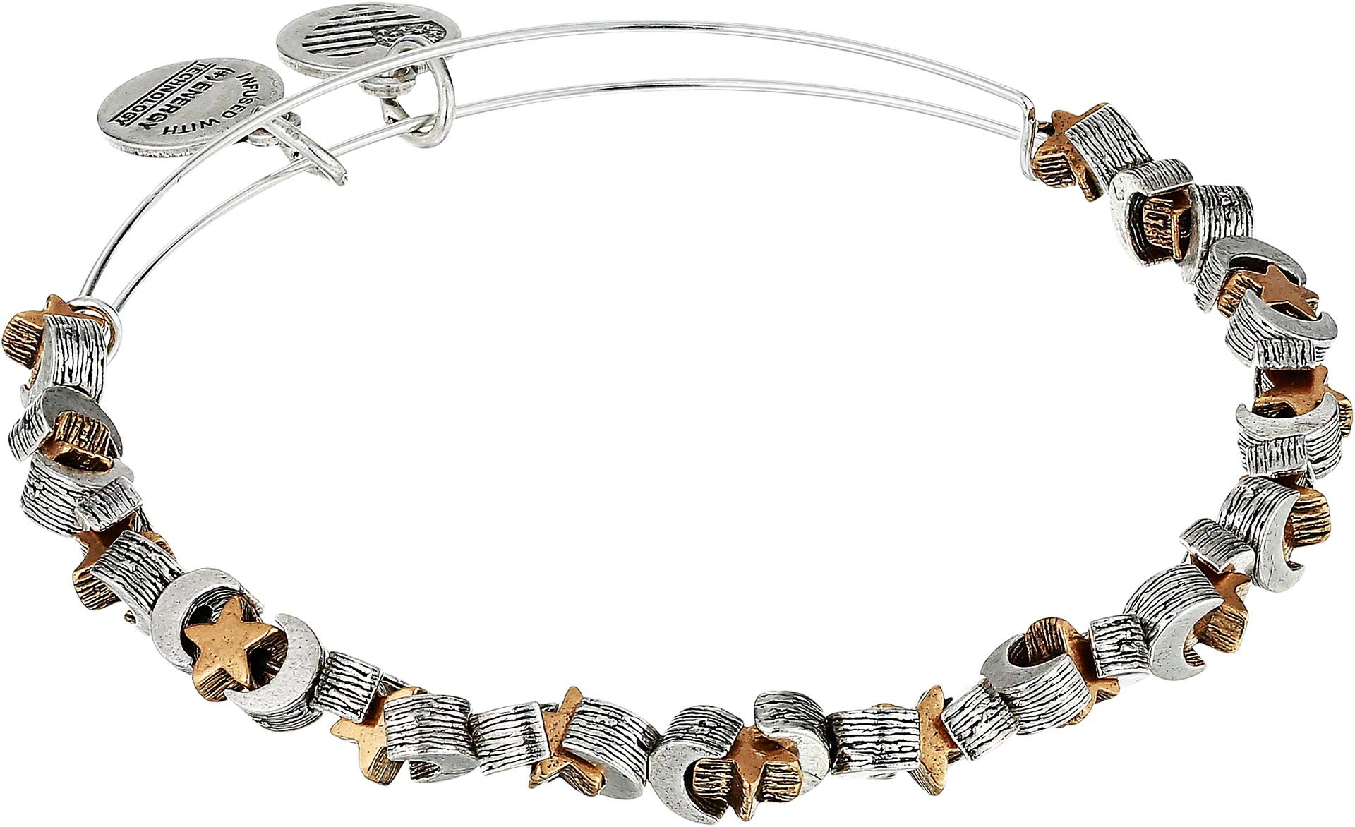 Alex and Ani Moon and Star Beaded Bangle Rafaelian Silver One Size