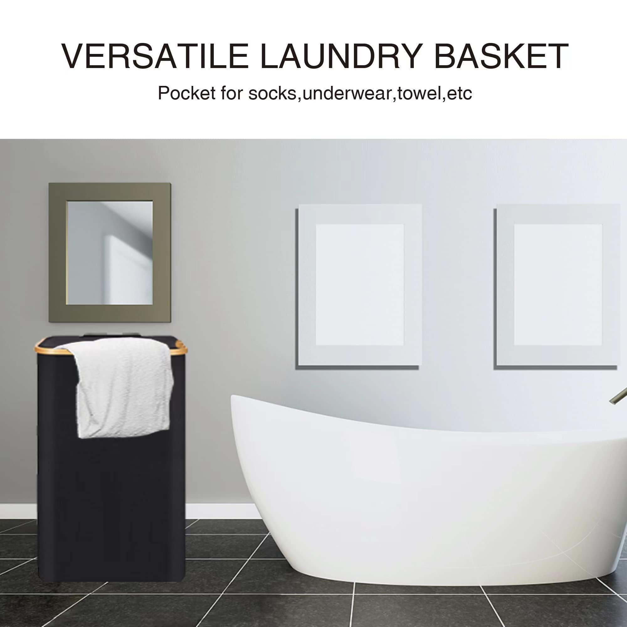 Jenumen 100L Large Black Laundry Hamper, XL Waterproof Laundry Basket with Handles and Lid for Clothes Storage in Bedroom Bathroom Laundry Bin