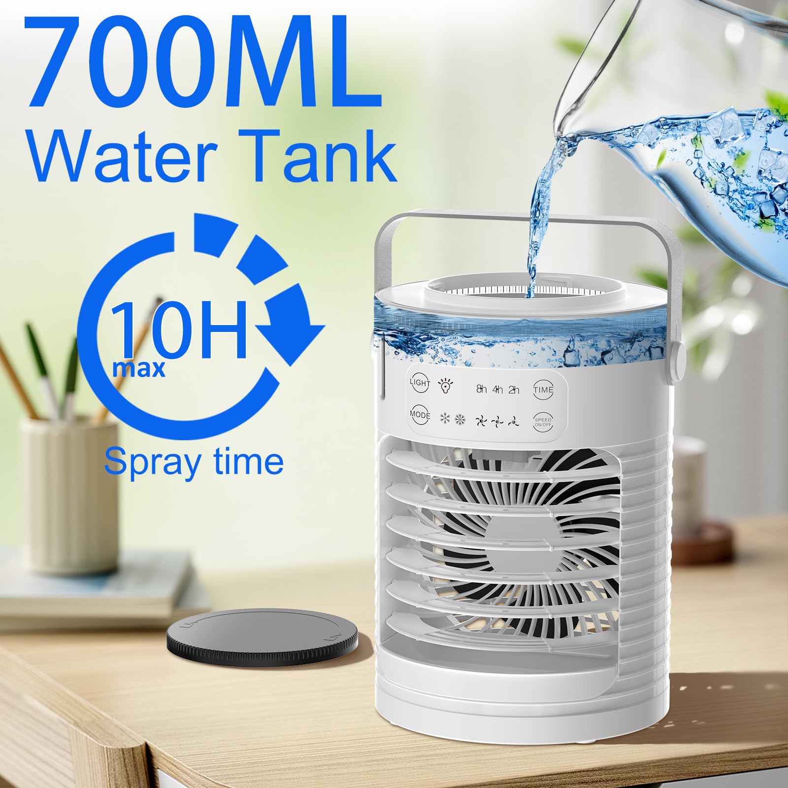 Azoiito Portable Air Conditioners,Small Air Conditioner with 2 Mist&3 Timer&7 Colors Night Light,Evaporative 3 Speed Personal Air Cooling Fan,Mini Desk Air Cooler AC Fan for Car, Office Camping