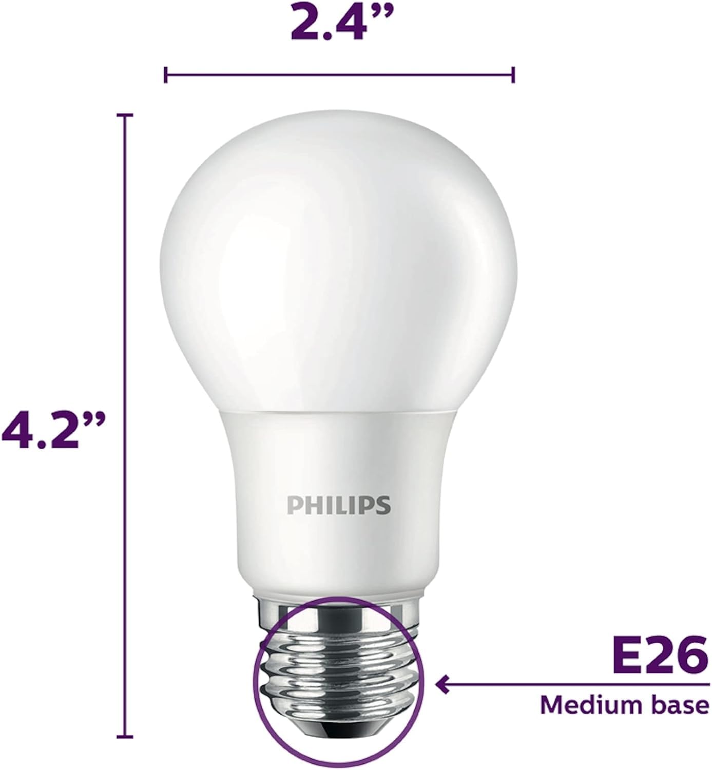 Philips LED Basic Frosted Non-Dimmable A19 Light Bulb - EyeComfort Technology - 800 Lumen - Soft White (2700K) - 10W=60W - E26 Base - Indoor - 8-Pack