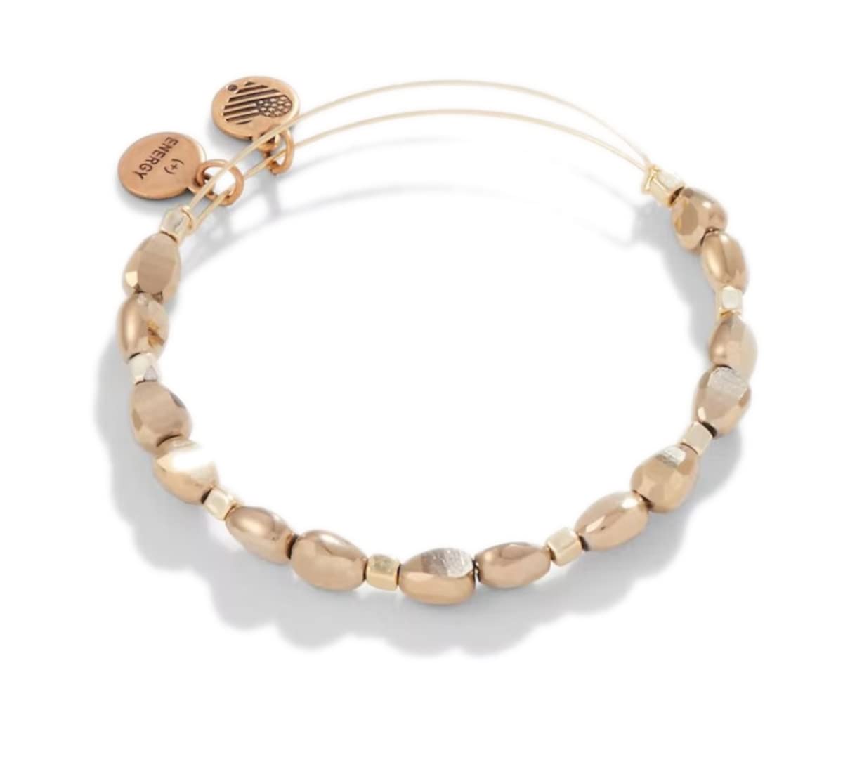 Alex and Ani Radiant Beaded Expandable Bangle for Women, Gold Beads, Shiny Silver Finish, 2 to 3.5 in
