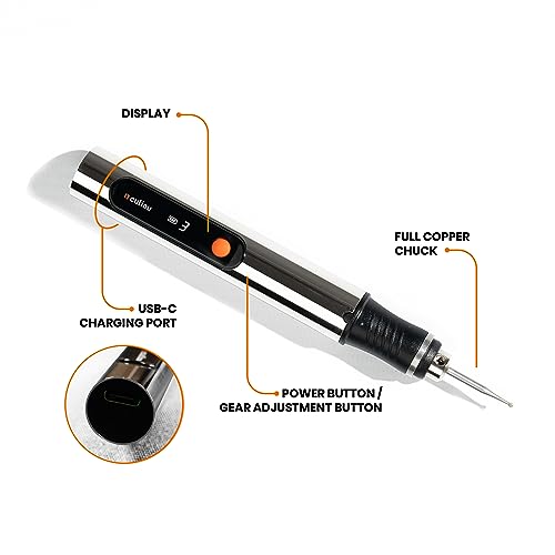 Culiau's Customizer Engraving Pen: Ultimate Cordless Portable for Artists & DIYers - Engrave 50+ Surfaces - Beginner Friendly - Rechargeable - Free 30 Bits & Mastery Guide