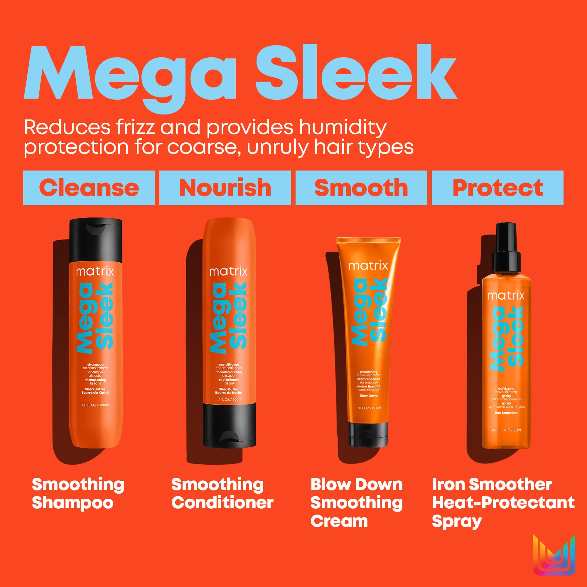 Matrix Mega Sleek Conditioner | Smoothing, Anti-Frizz, Detangling | For Dry, Damaged & Frizzy Hair | Salon Professional Conditioner | With Shea Butter | Vegan