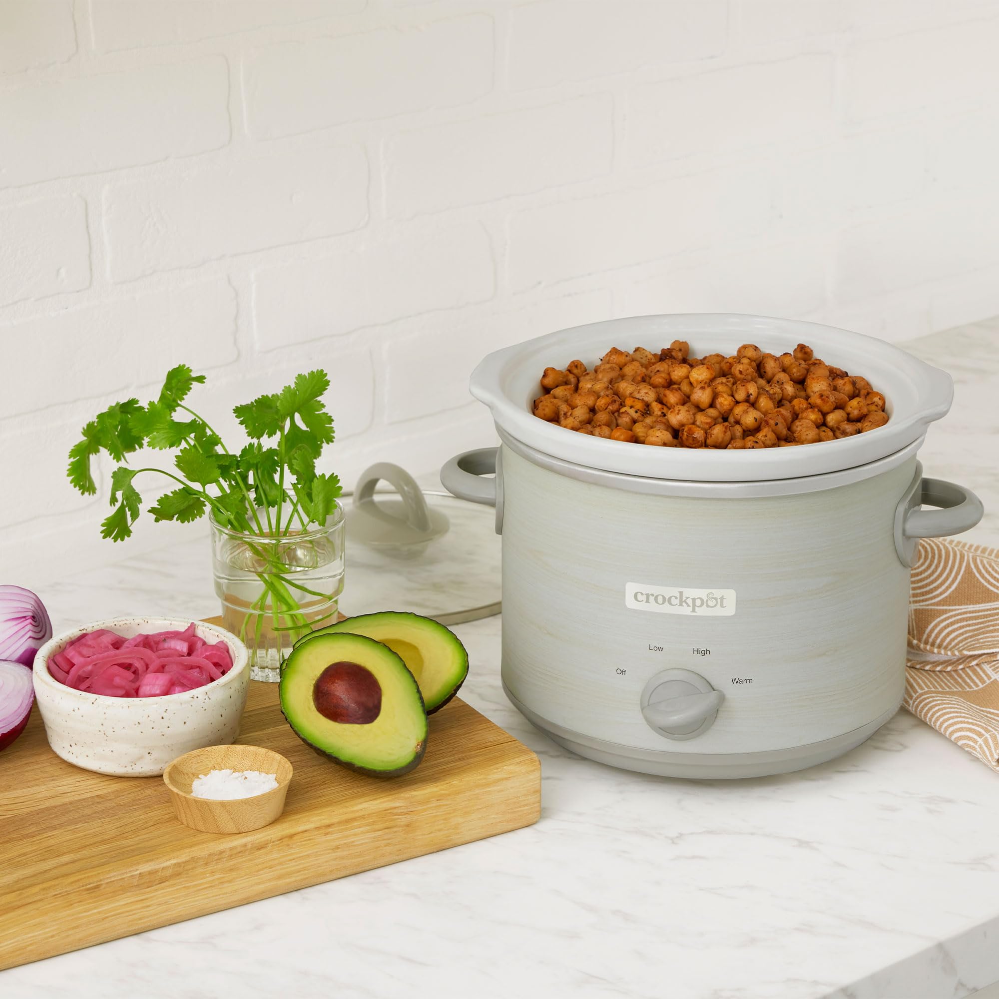 Crock-Pot Manual Design Series 3 Quart Slow Cooker with 3 Cook Settings, Removable Dishwasher and Oven Friendly Stoneware for Meal Prep, Woodgrain