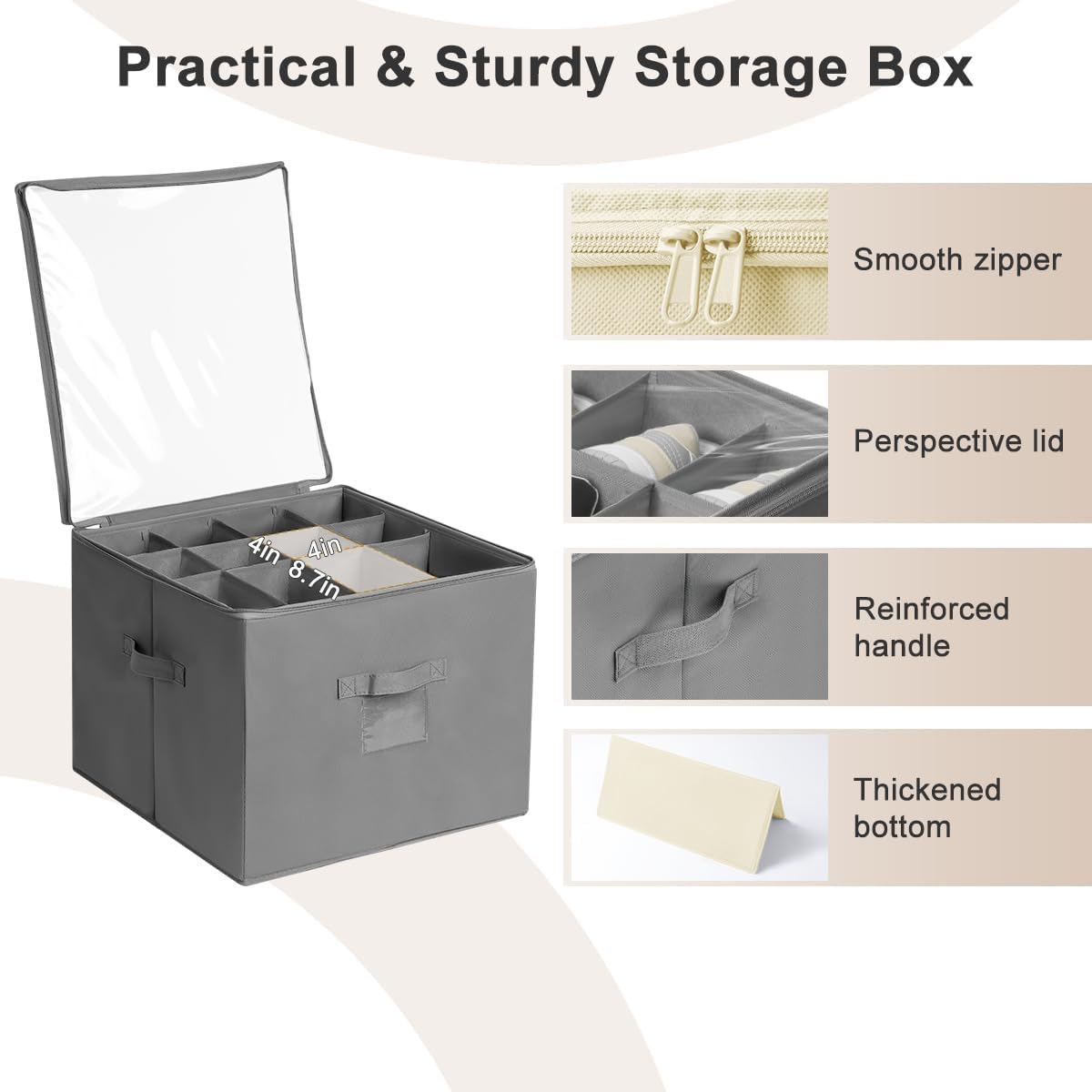 DIMJ Shoes Organizer for Closet - 24 Pairs Shoe Storage Box Foldable Shoe Organizer w/Bottom Support and Clear Cover, Shoe Boxes Space Saver Fits for Boots Heels Sneakers Sandal Grey, 2 Pack