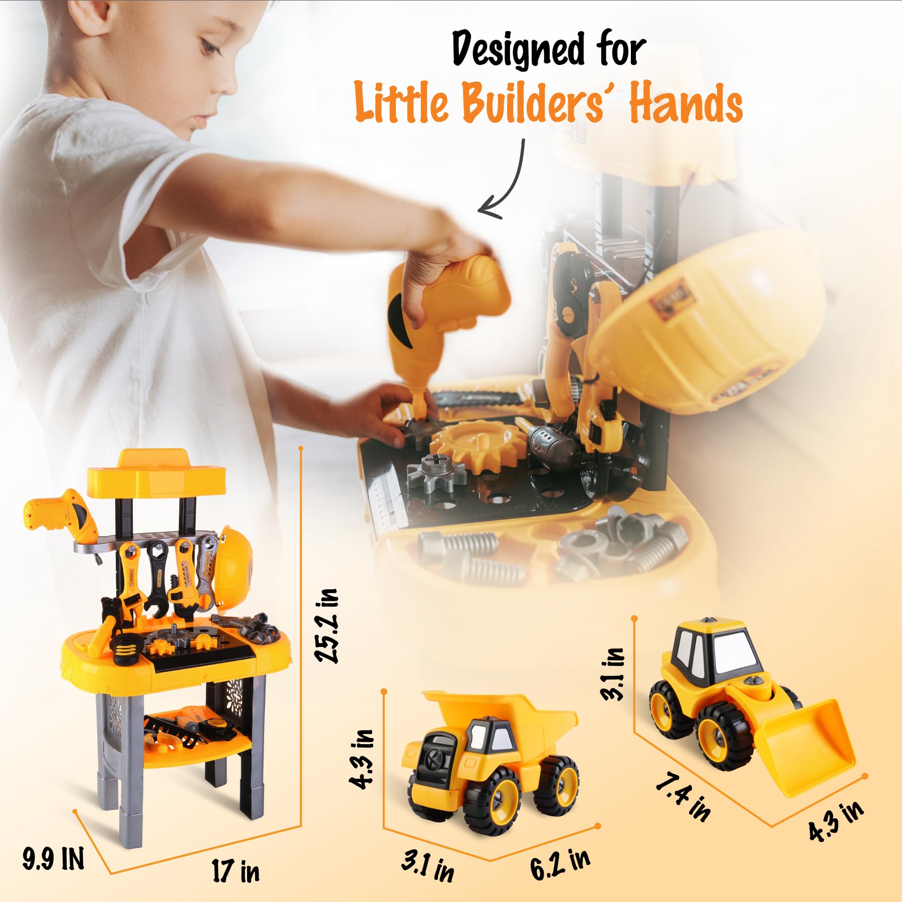 Tool Set with Electronic Toy Drill, Pretend Play for Toddlers, Construction Kits for Kids Ages 3-5 Years Old, Toddler Boy Toys (Workbench)