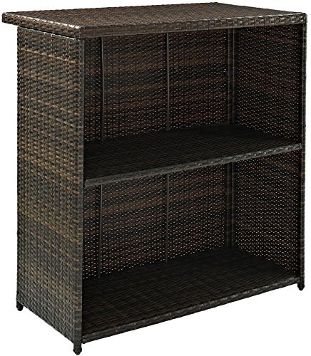 Crosley Furniture Palm Harbor 3-Piece Wicker Outdoor Bar Set with Two Stools for Backyard, Patio, Deck, Balcony, Brown