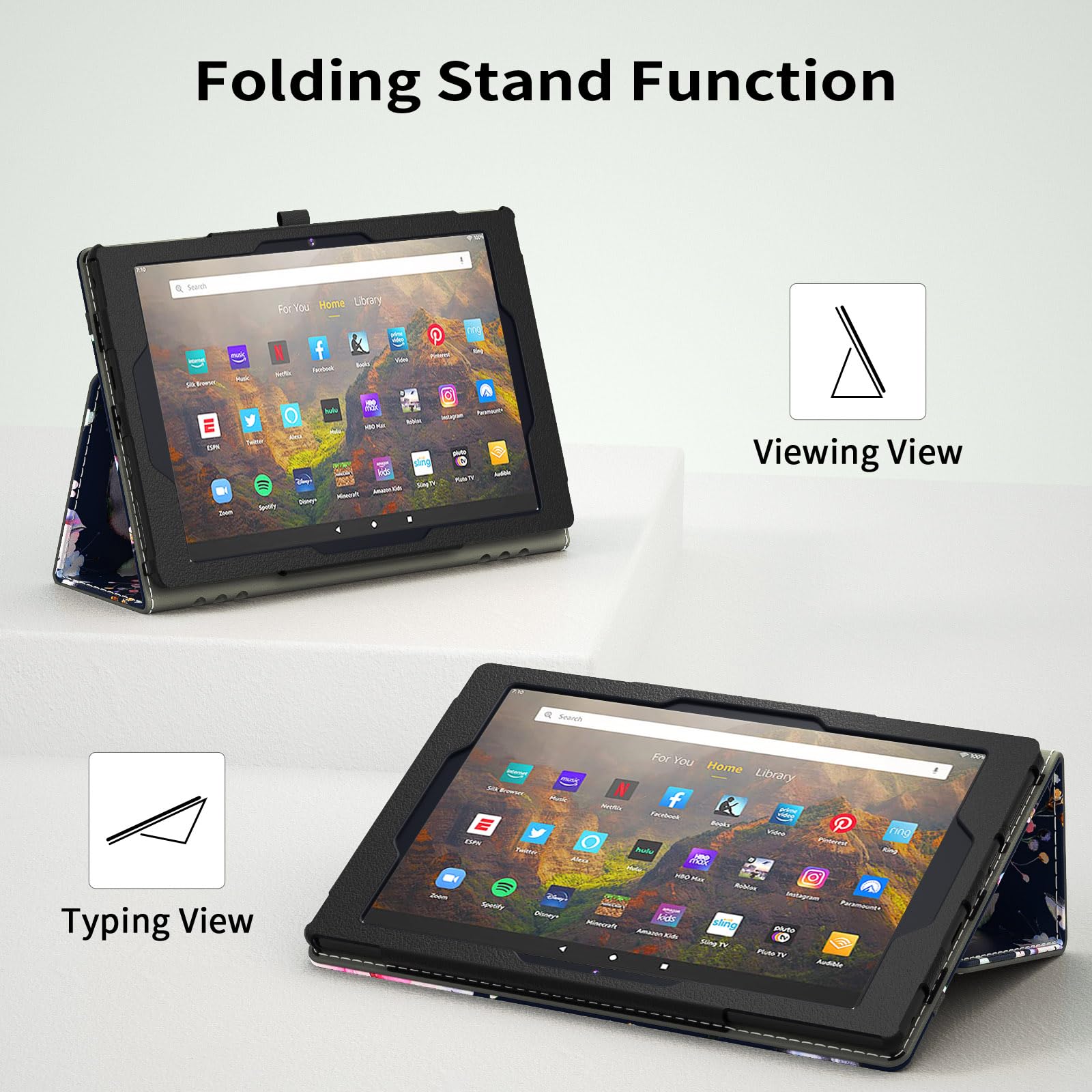 ANNAPRO Case for Amazon Kindle Fire HD 10 Tablet (ONLY Fit 11th Generation 2021 Release) & Fire HD 10 Plus Tablet - Slim Folding Stand Folio Cover with Auto Wake/Sleep and Hand Strap, Peony