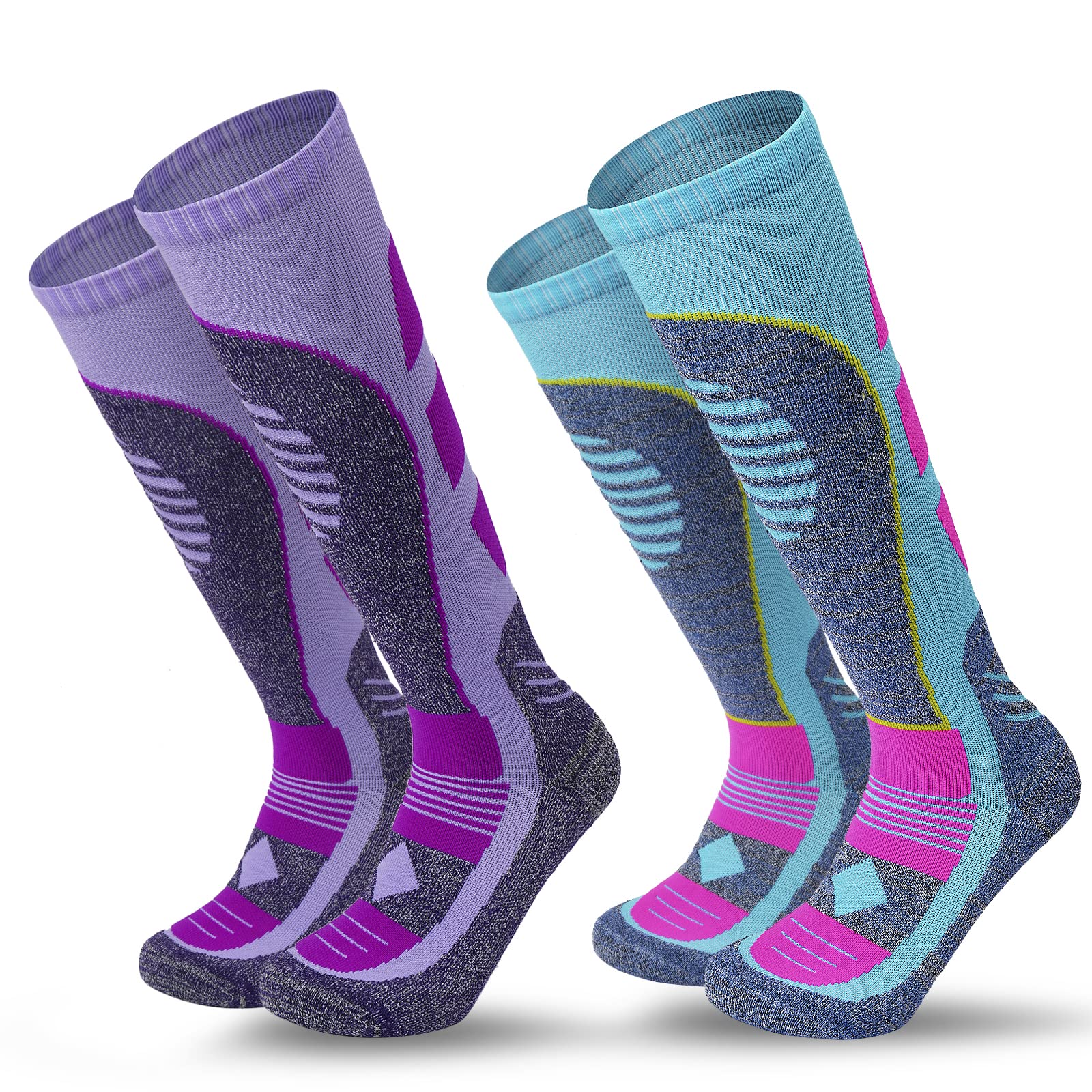 AII 2 Pairs Do Not Shrink Athlete High Performance Unisex Knee Length Merino Wool Ski Socks For Men and Women, Winter Performance Socks,Snowboard Socks