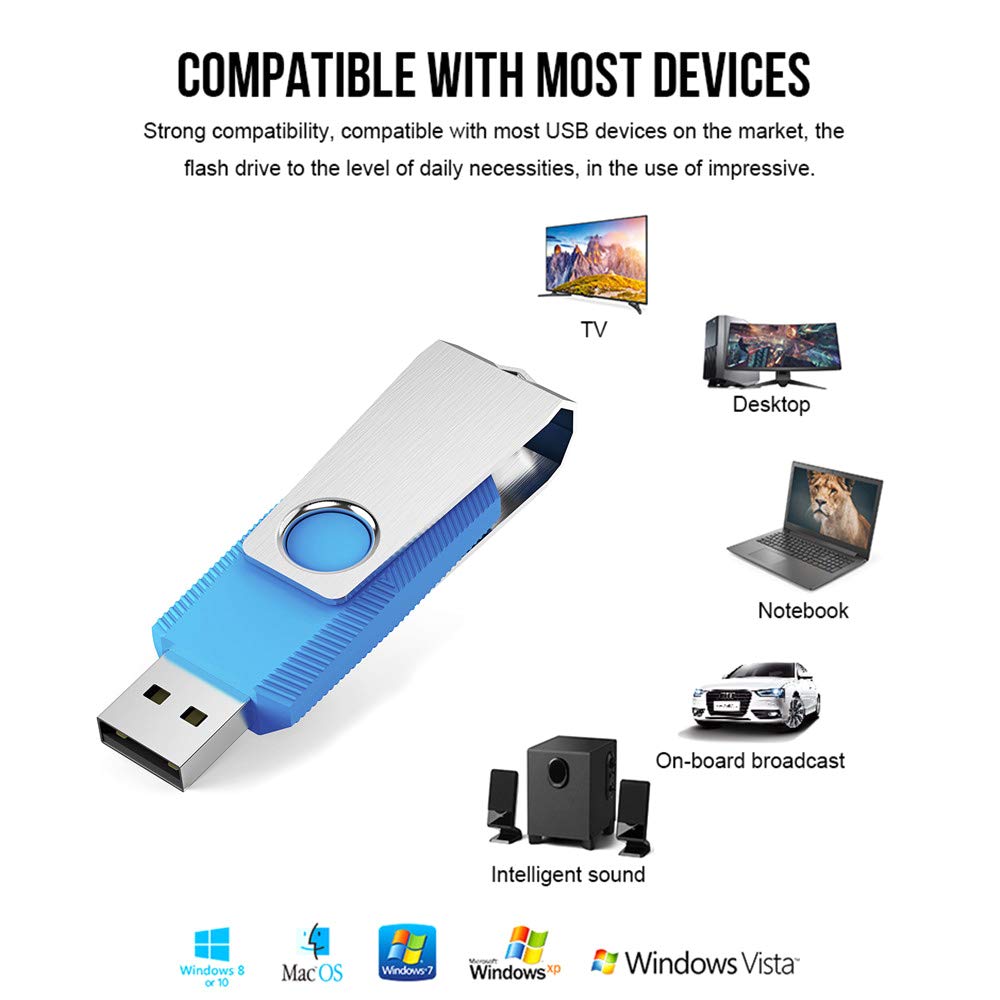 Aiibe 16GB Flash Drive 16 GB USB Flash Drive 10 Pack USB 2.0 Thumb Drive Swivel USB Drives 16GB - Sky Blue