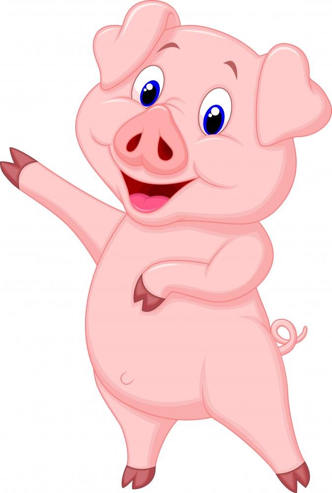 Wallmonkeys Cute Pig Cartoon Presenting Wall Decal Peel and Stick Graphic (12 in H x 8 in W) WM15167