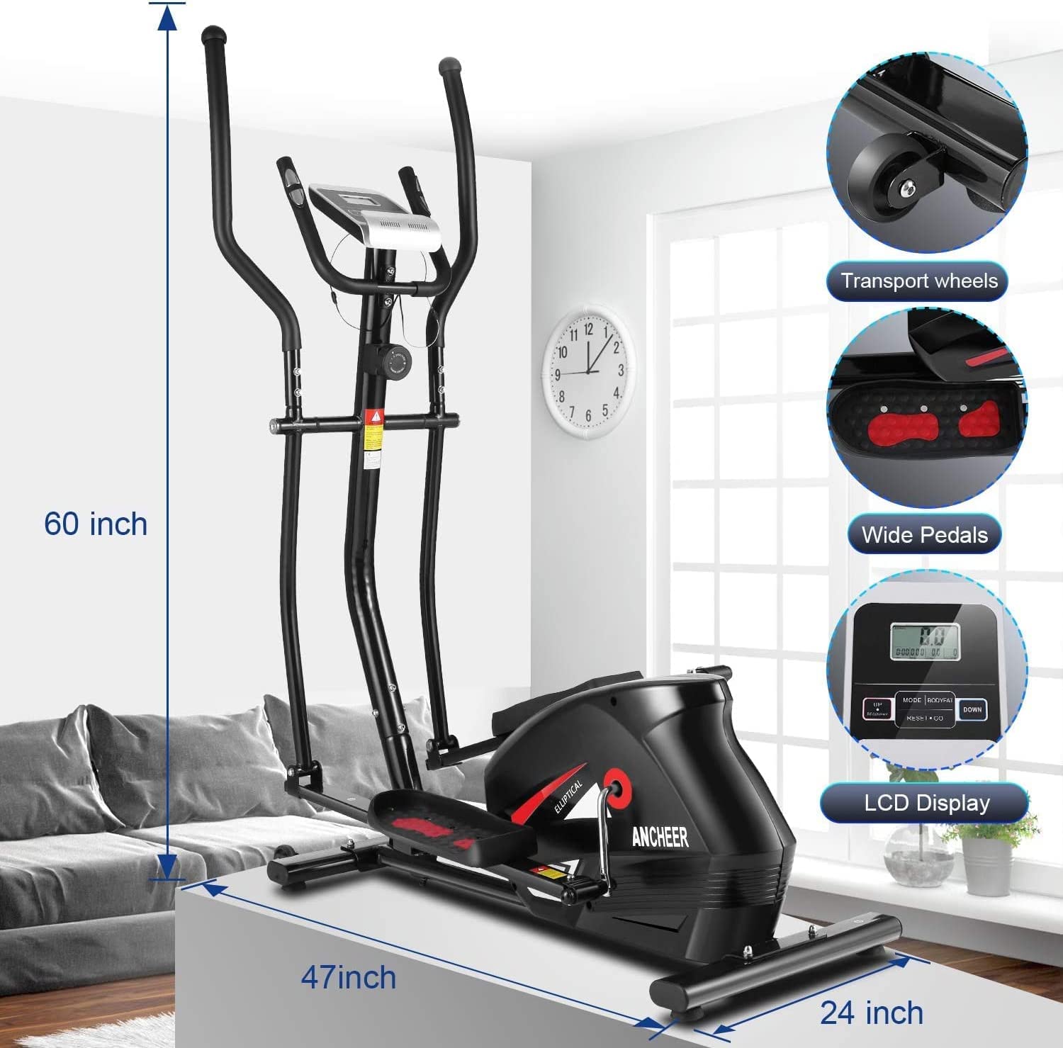 ANCHEER APP Elliptical Machine, Elliptical Trainer with 10 Levels of Magnetic Resistence