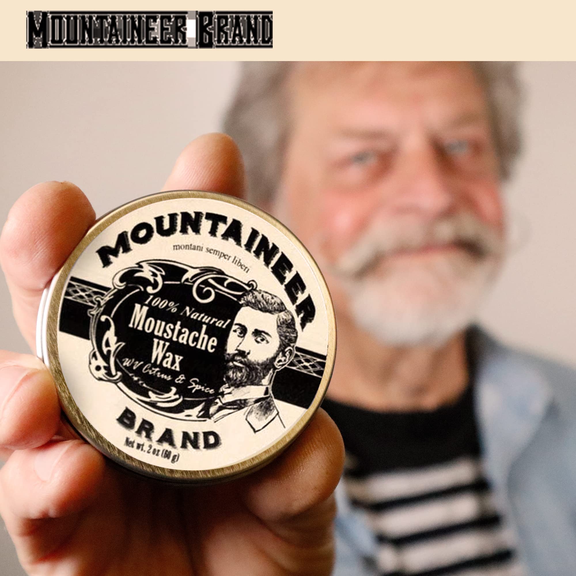 Mountaineer Brand Mustache Wax | Strong Hold | All Natural Ingredients with Beeswax | Grooming Beard Moustache Wax For Men | Made in USA | Citrus & Spice Scent 2oz