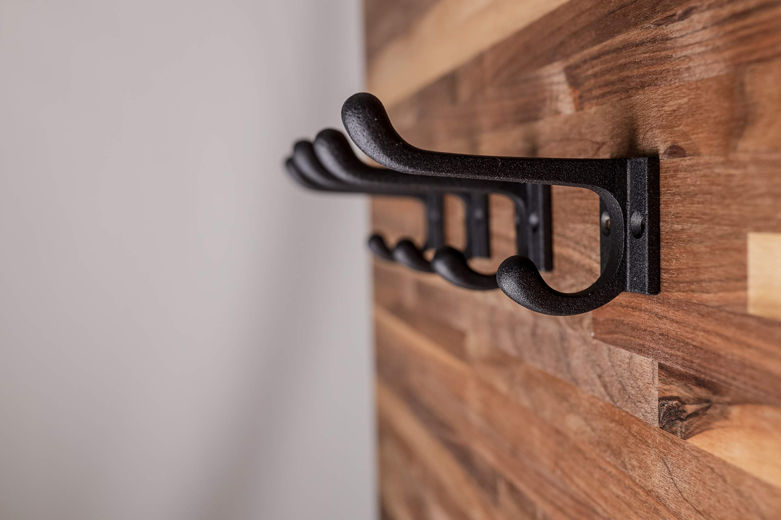 CRAFTSMAN ROAD Vintage Cast Iron Wall Hooks (Black Texture Finish, Set of 4) - Rustic, Farmhouse Coat Hooks | Great for Coats, Bags, Towels, Hats | Classic Stout