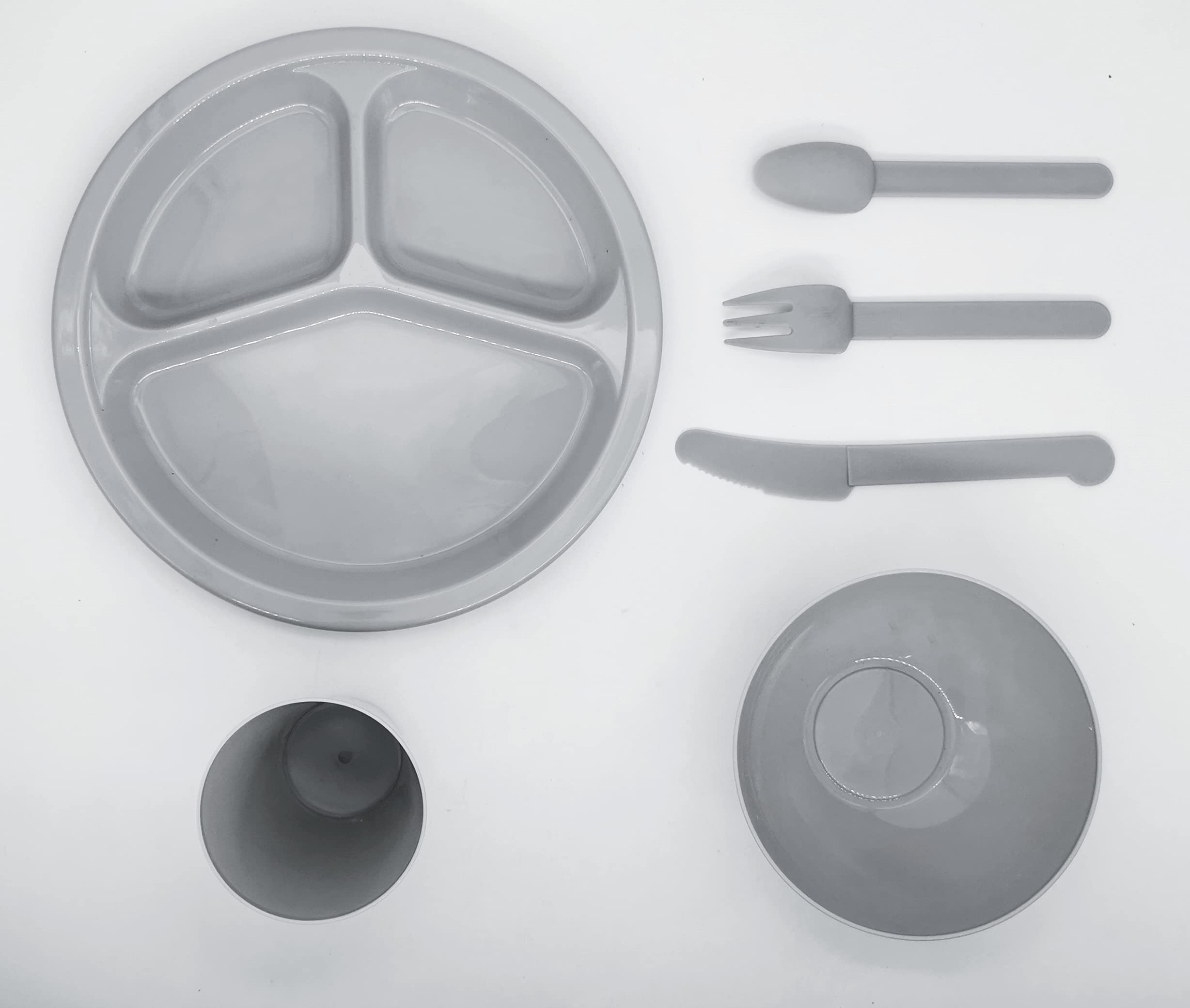 Apartment Essentials for First Apartment Dorm room Essentials Plastic Divided Plates Set Reusable Dishes Set for 4 Microwave Safe Camping Plates Cups and Bowls Set, BPA-Free, 24PCS
