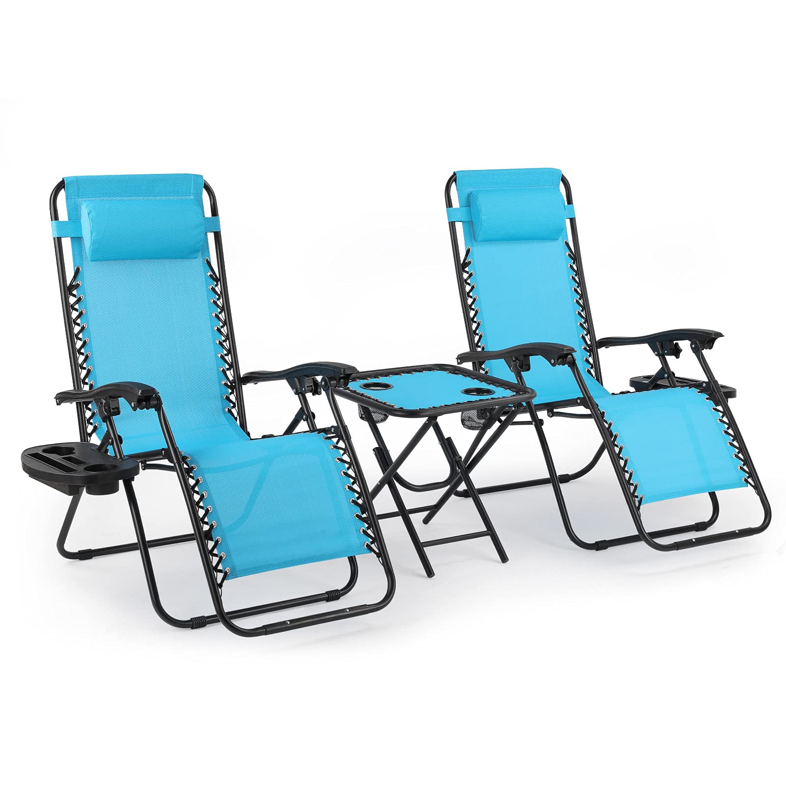 OKVAC Zero Gravity Chair Set of 2 with Side Table, Adjustable Foldable Patio Lounge Recliner w/Pillow&Cup Holder, for in/Outdoor, Poolside, Garden, Camping, Lawn, Yard, Beach, 310LBS Capacity