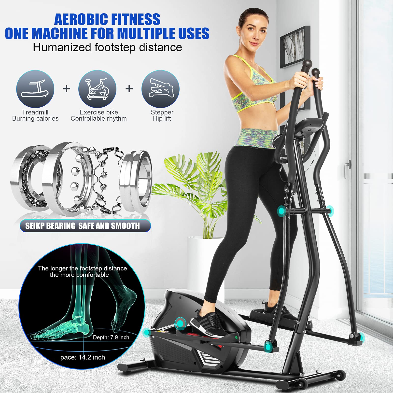 ANCHEER Elliptical Machine, Quiet & Smooth Driven Magnetic Elliptical Cross Trainer Machine with 10 Levels Resistance and 35lb Flywheel, Best Elliptical Exercise Machine for Home Gym Workout TR07