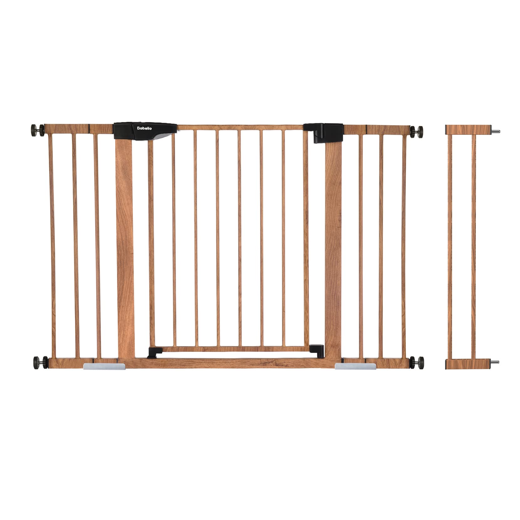 BABELIO 29-53.5 Inch Extra Wide Metal Baby Gate with Wood Pattern,Pressure Mounted, Easy Install, No Drilling, No Tools Required, with Wall Protectors and Extenders