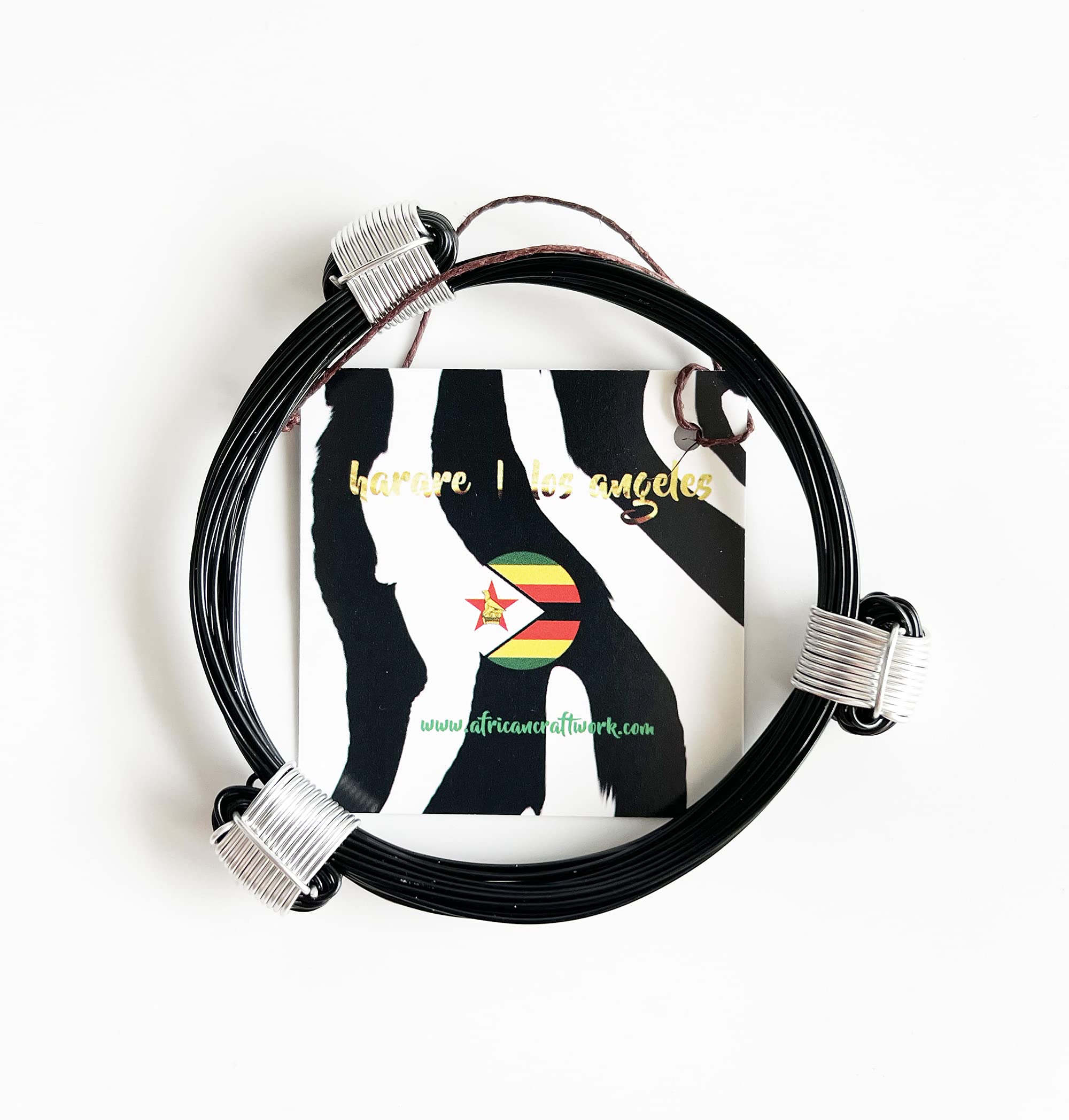 africancraftwork African Elephant Knot Bracelet - 3 Knot SILVER & BLACK Color Metal V1 made in Zimbabwe, 3knotsilvnblkv1