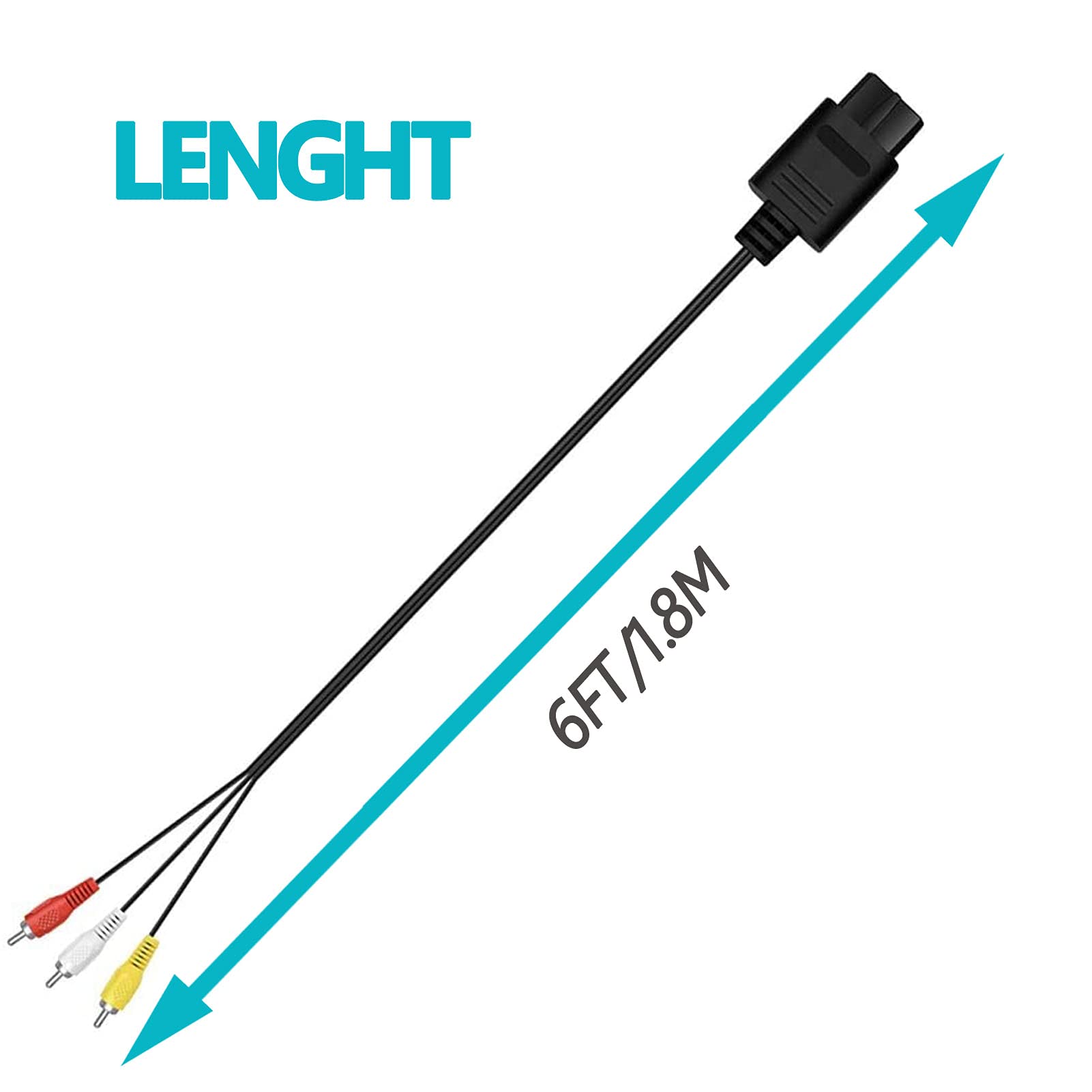 Jedihra 6FT AV Composite Cable for Nintendo N64/SNES/NGC TV RCA Audio Video Cord-2 Pack