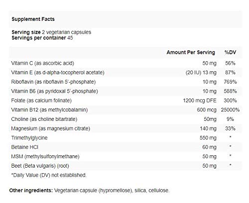 Apex Energetics Methyl‐SP 90ct (K-14) Supports Liver Functions with a Combination of nutrients Such as Calcium folinate, Vitamins B12, B6 and B2, trimethylglycine at 550 and MSM at 50 mg per Serving