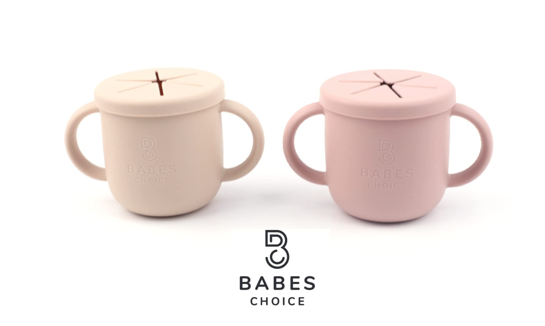 Babes Choice Straw Cup for Toddler Baby Silicone Teether Straw Sippy Cup Snack Cup No Spill with 2 Handles BPA Free 8 Oz (Nude & Pink)