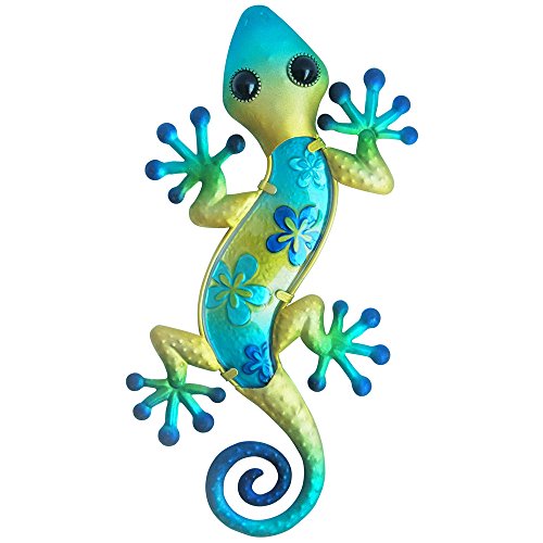 Comfy Hour Spring Is Here Collection 14" Green Blue Metal Art Gecko Wall Décor, Lizard Home Decoration